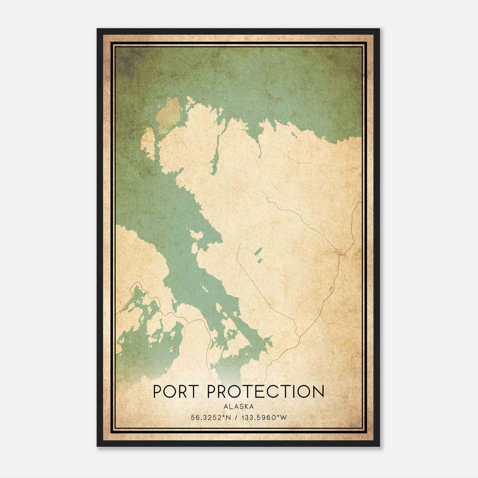 Vintage Port Protection Alaska Map Poster, Port Protection AK City Road ...