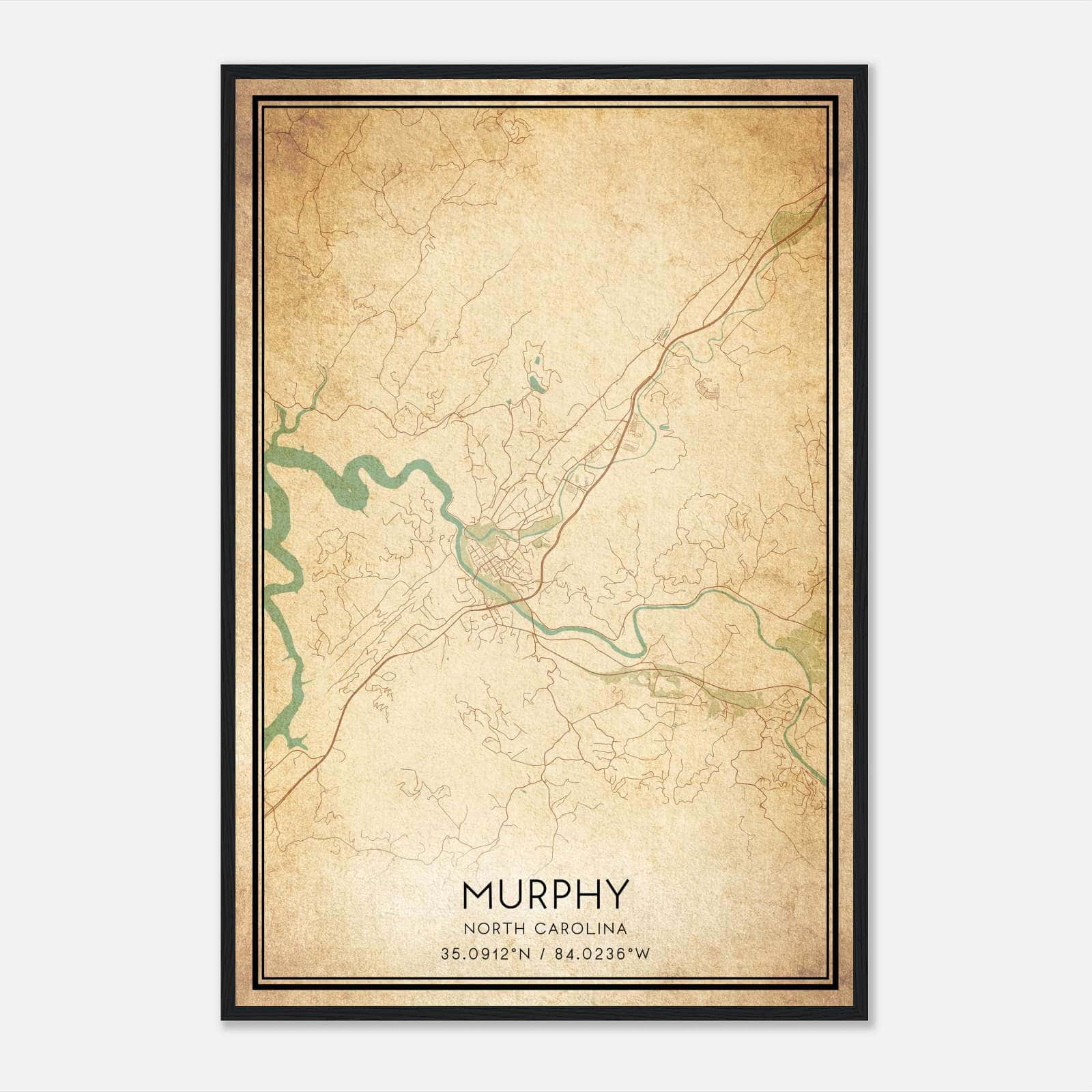 Vintage Murphy North Carolina Map Poster, Murphy NC City Road Wall Art ...