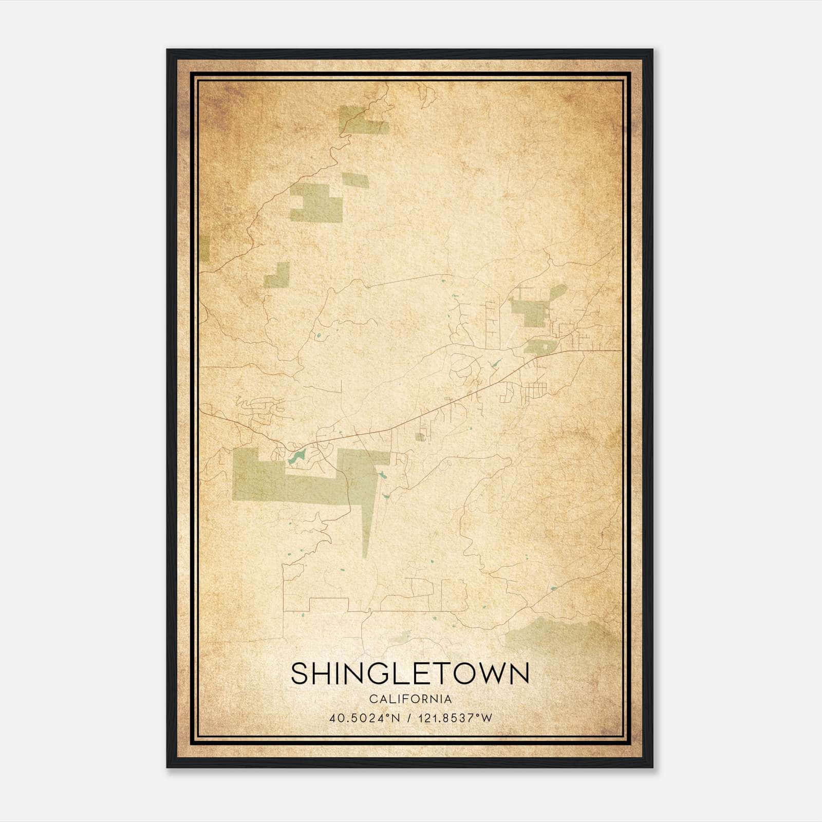 Vintage Shingletown California Map Poster, Shingletown CA City Road ...