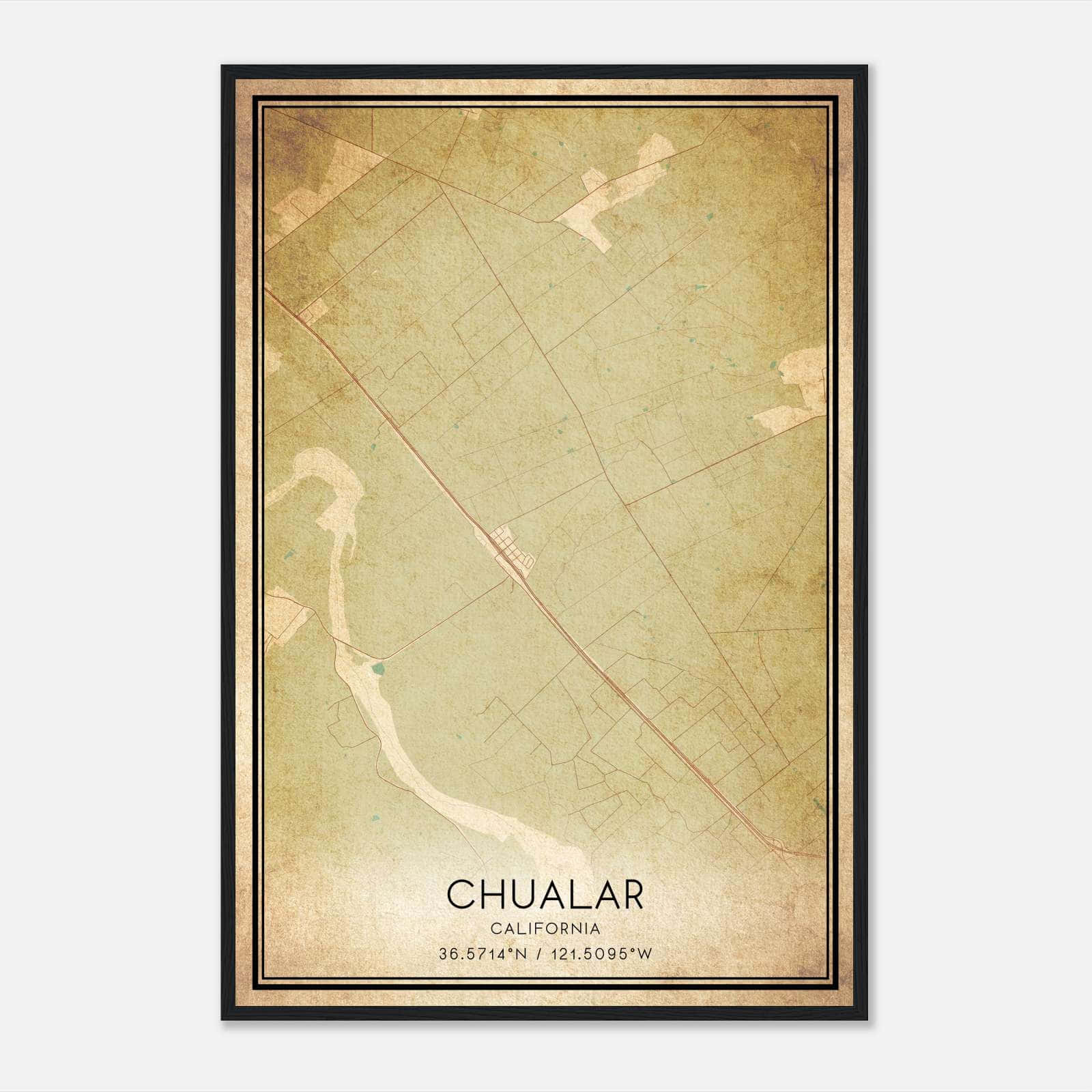 Vintage Chualar California Map Poster, Chualar CA City Road Wall Art ...