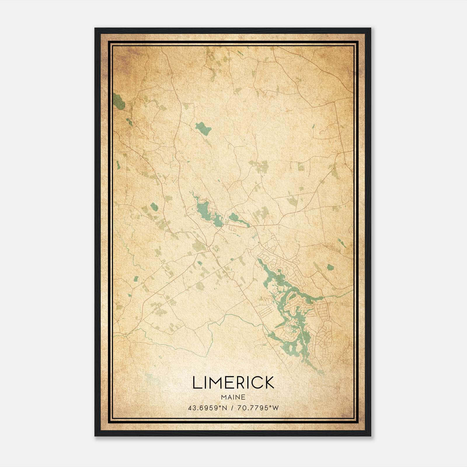 Vintage Limerick Maine Map Poster, Limerick ME City Road Wall Art Print ...