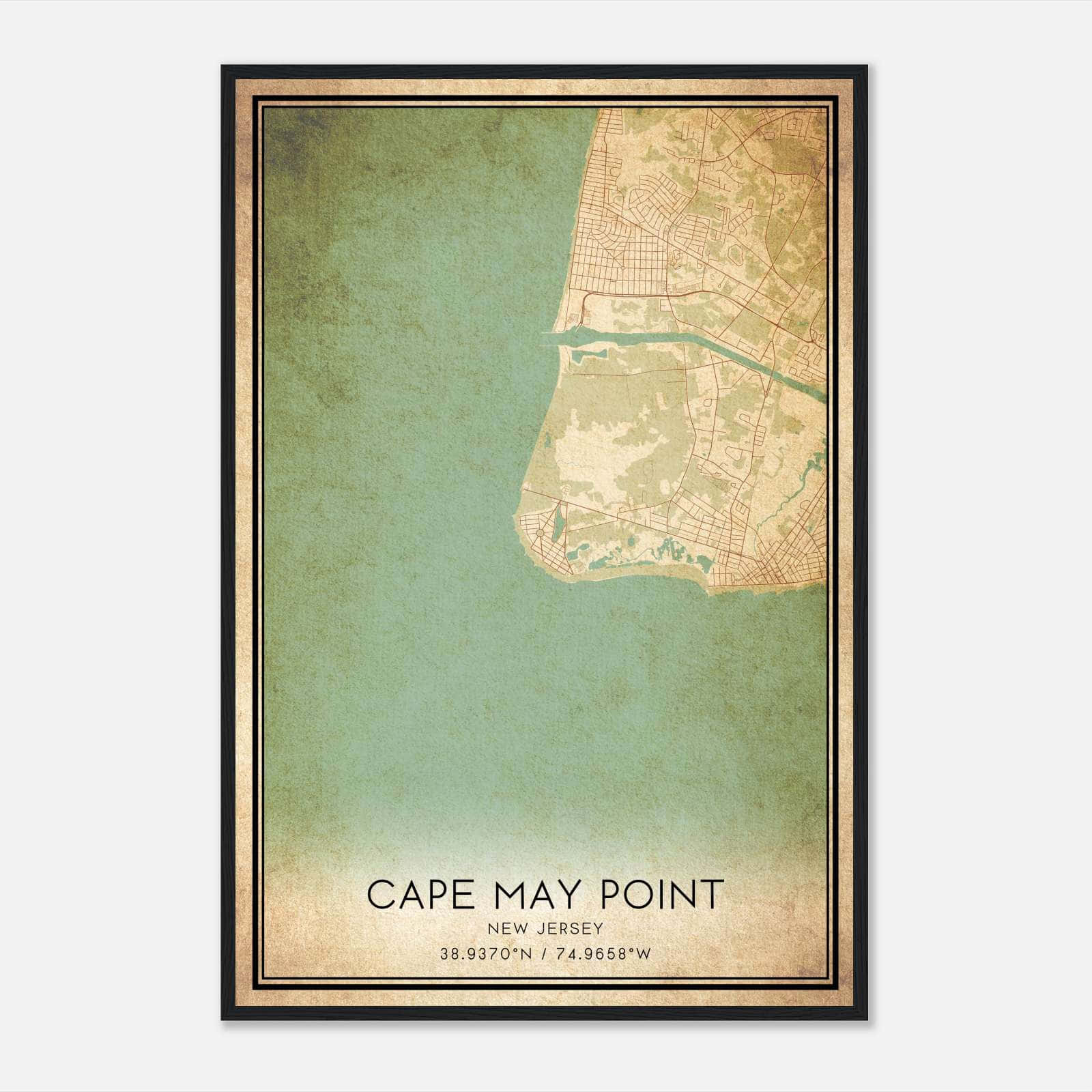 Vintage Cape May Point New Jersey Map Poster, Cape May Point NJ City ...