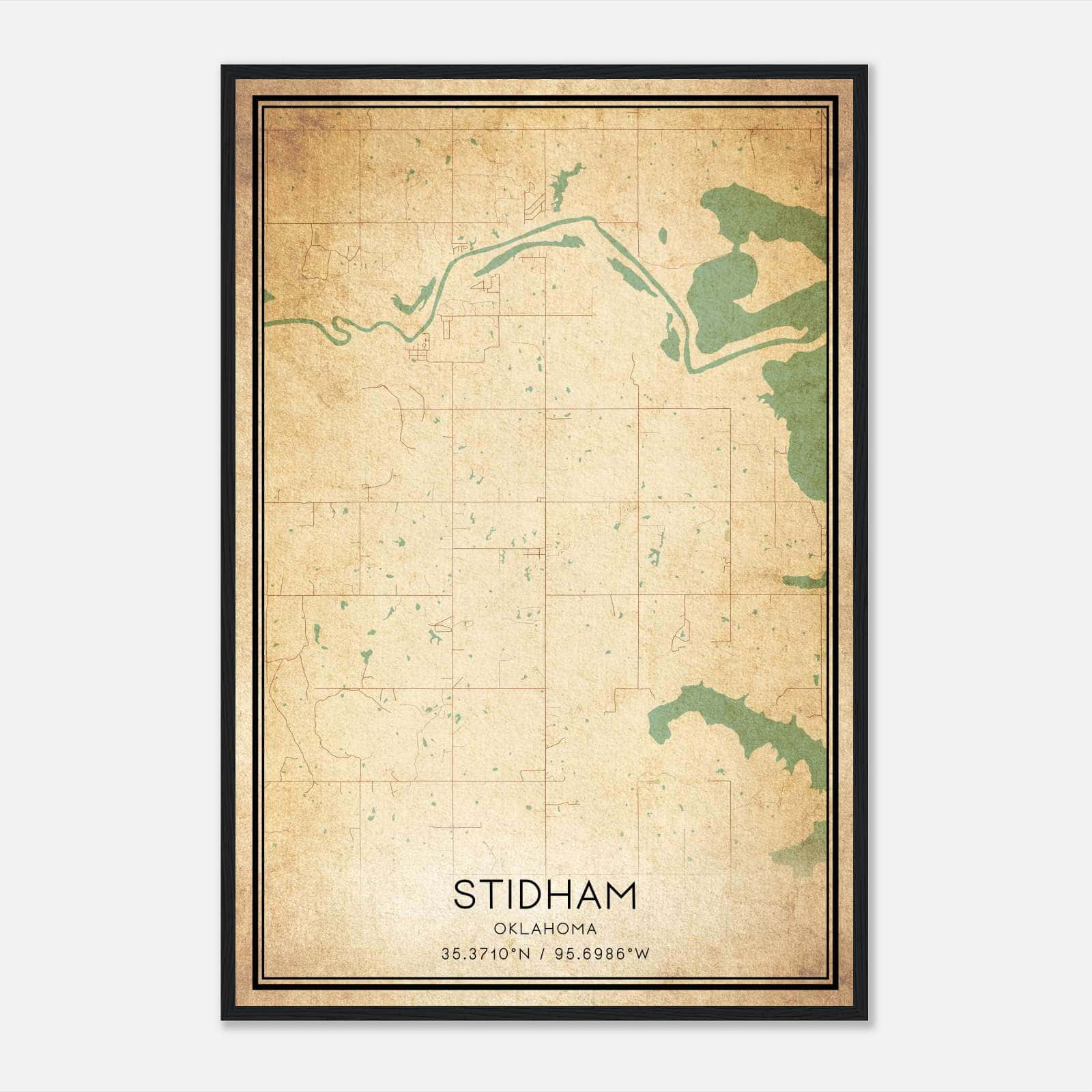 Vintage Stidham Oklahoma Map Poster, Stidham OK City Road Wall Art ...