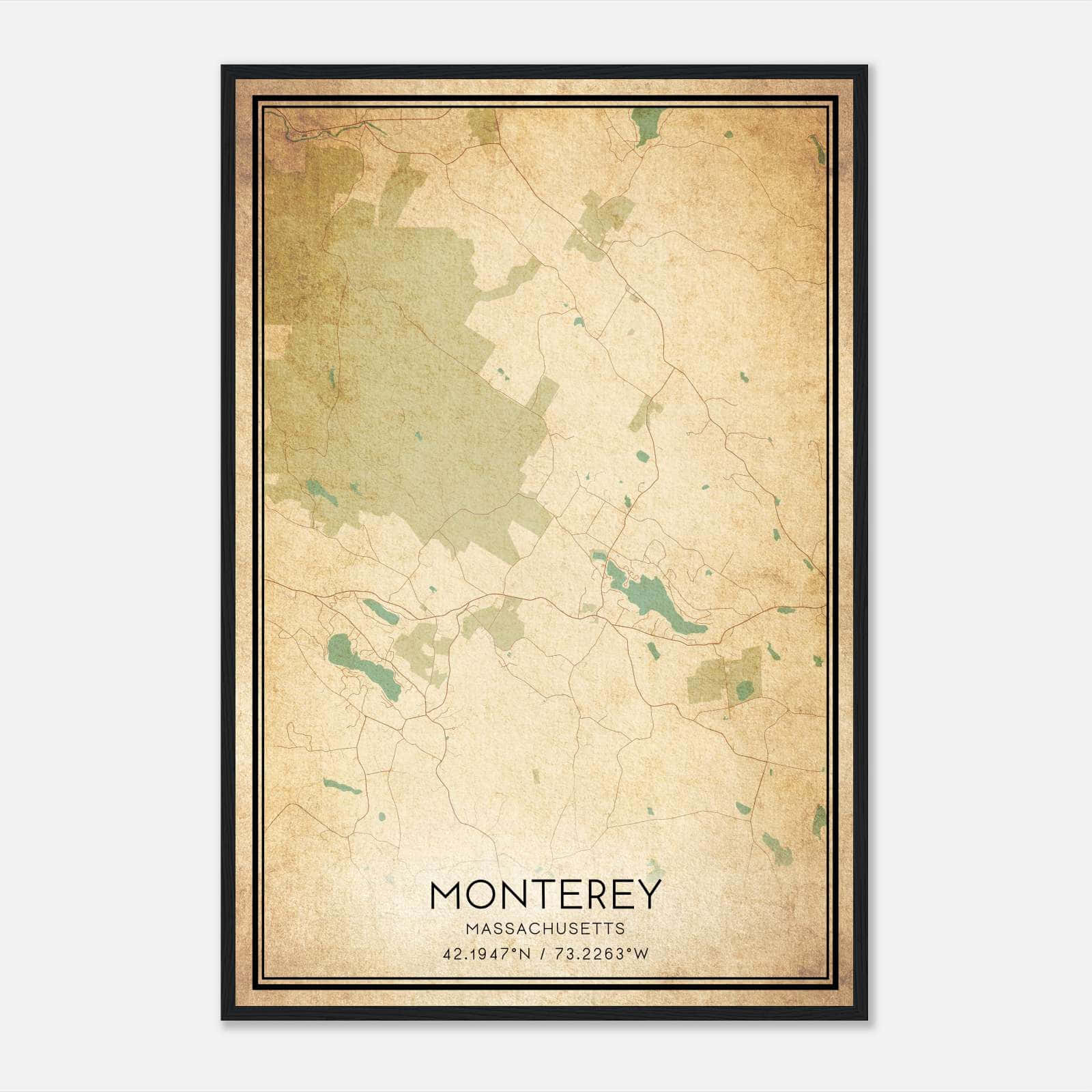 Vintage Monterey Massachusetts Map Poster, Monterey MA City Road Wall ...