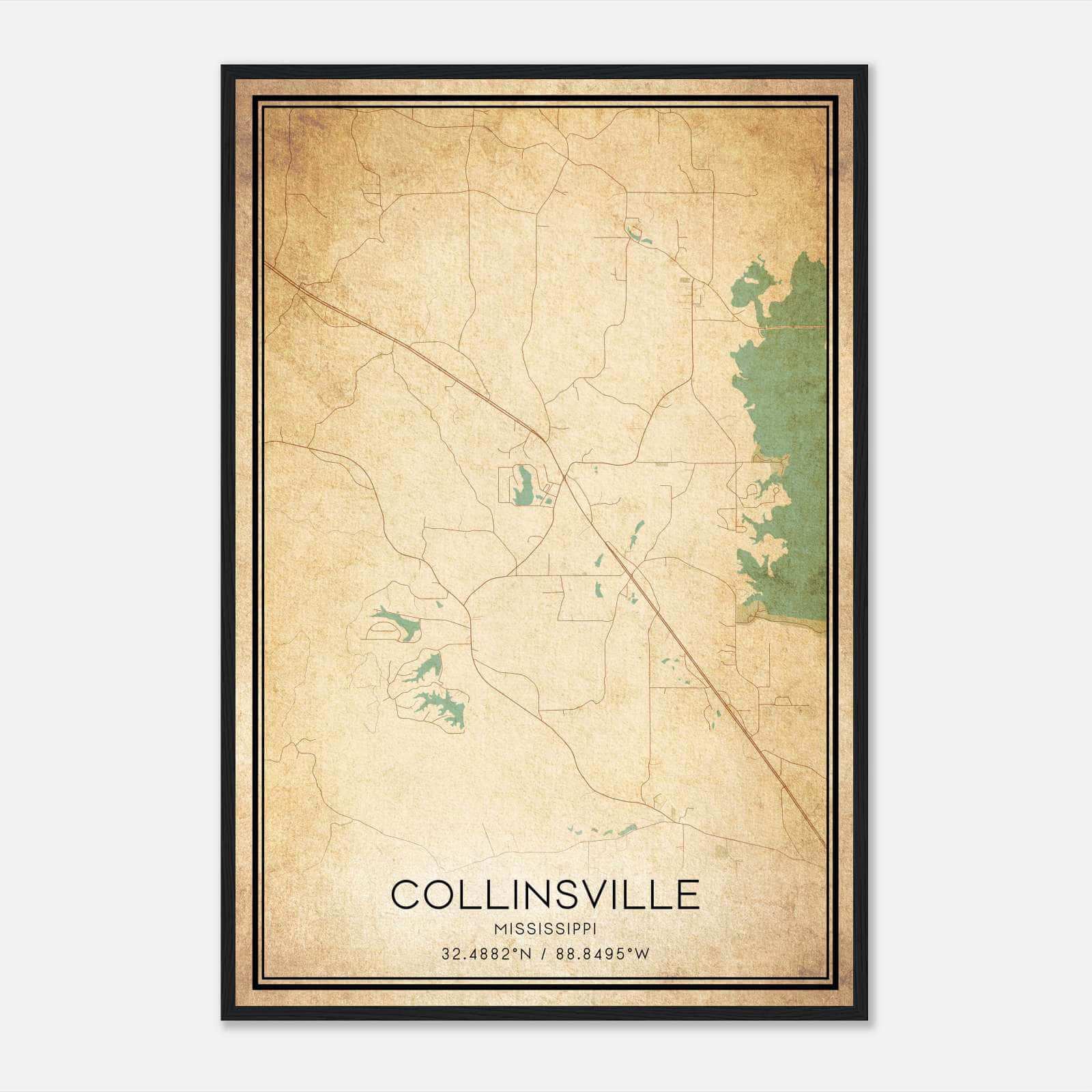 Vintage Collinsville Mississippi Map Poster, Collinsville MS City Road ...