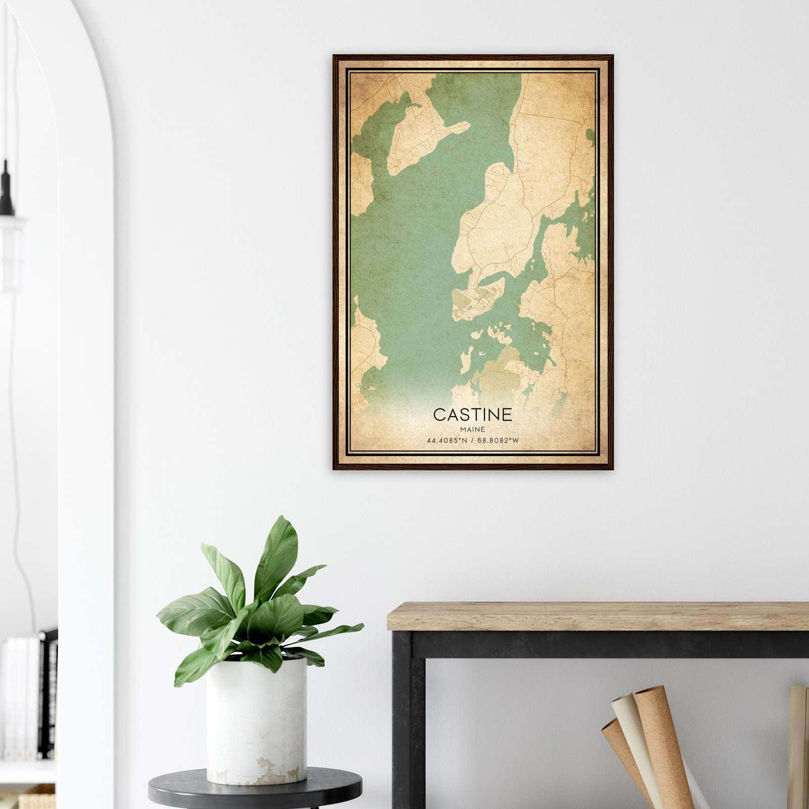 Vintage Castine Maine Map Poster, Castine ME City Road Wall Art Print ...