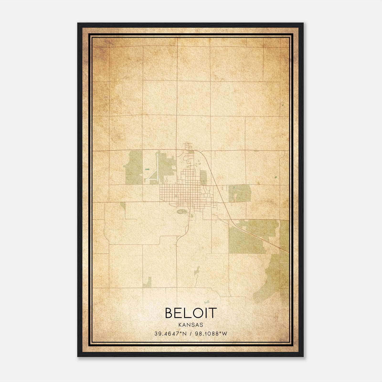 Vintage Beloit Kansas Map Poster, Beloit KS City Road Wall Art Print ...