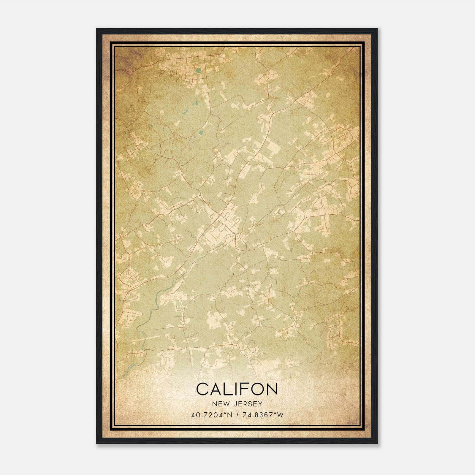 Vintage Califon New Jersey Map Poster, Califon NJ City Road Wall Art ...