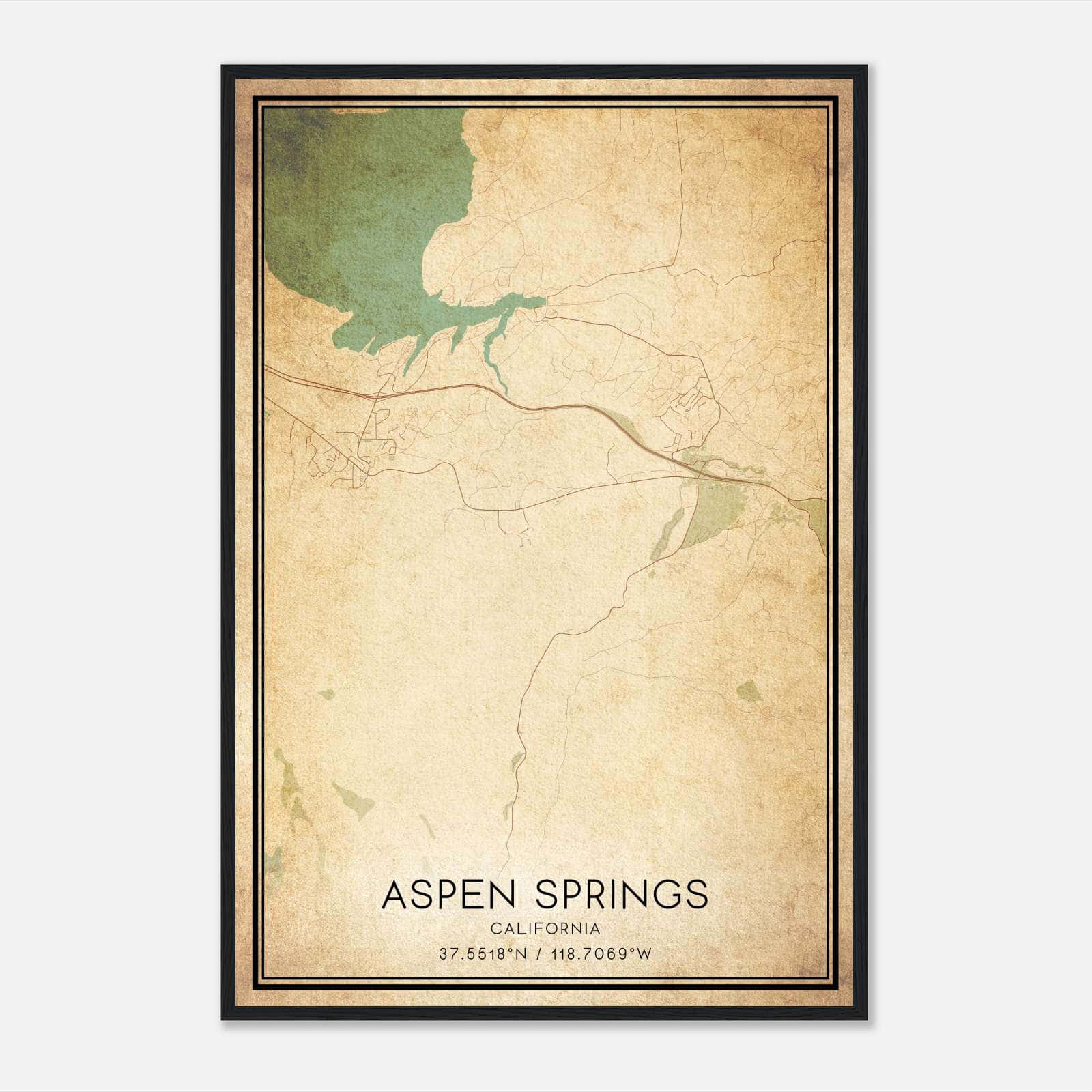 Vintage Aspen Springs California Map Poster, Aspen Springs CA City Road ...