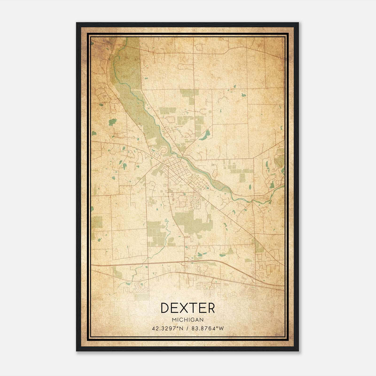 Vintage Dexter Michigan Map Poster, Dexter MI City Road Wall Art Print ...
