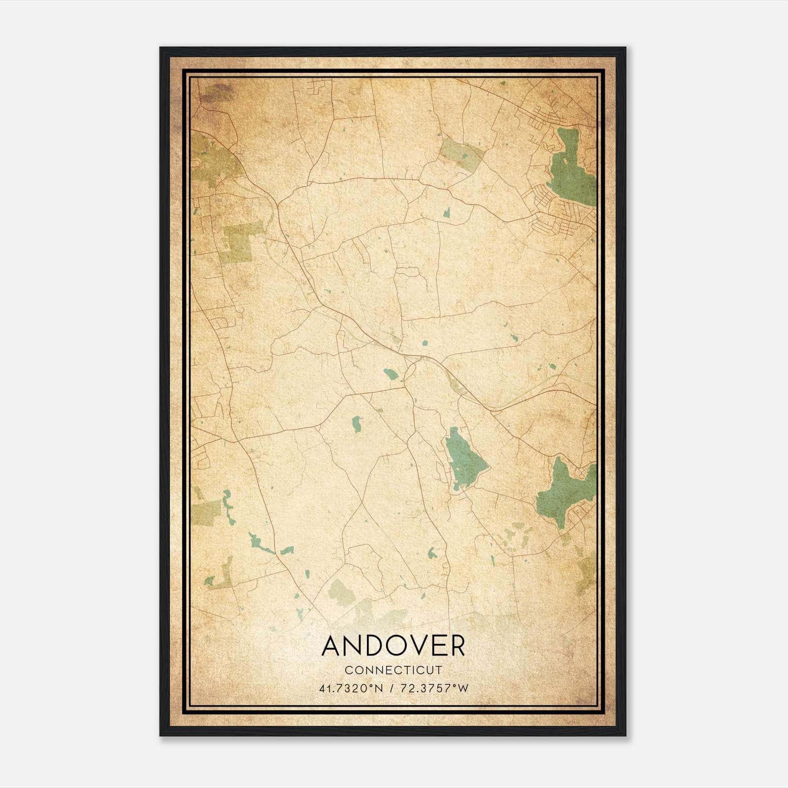 Vintage Andover Connecticut Map Poster, Andover CT City Road Wall Art ...