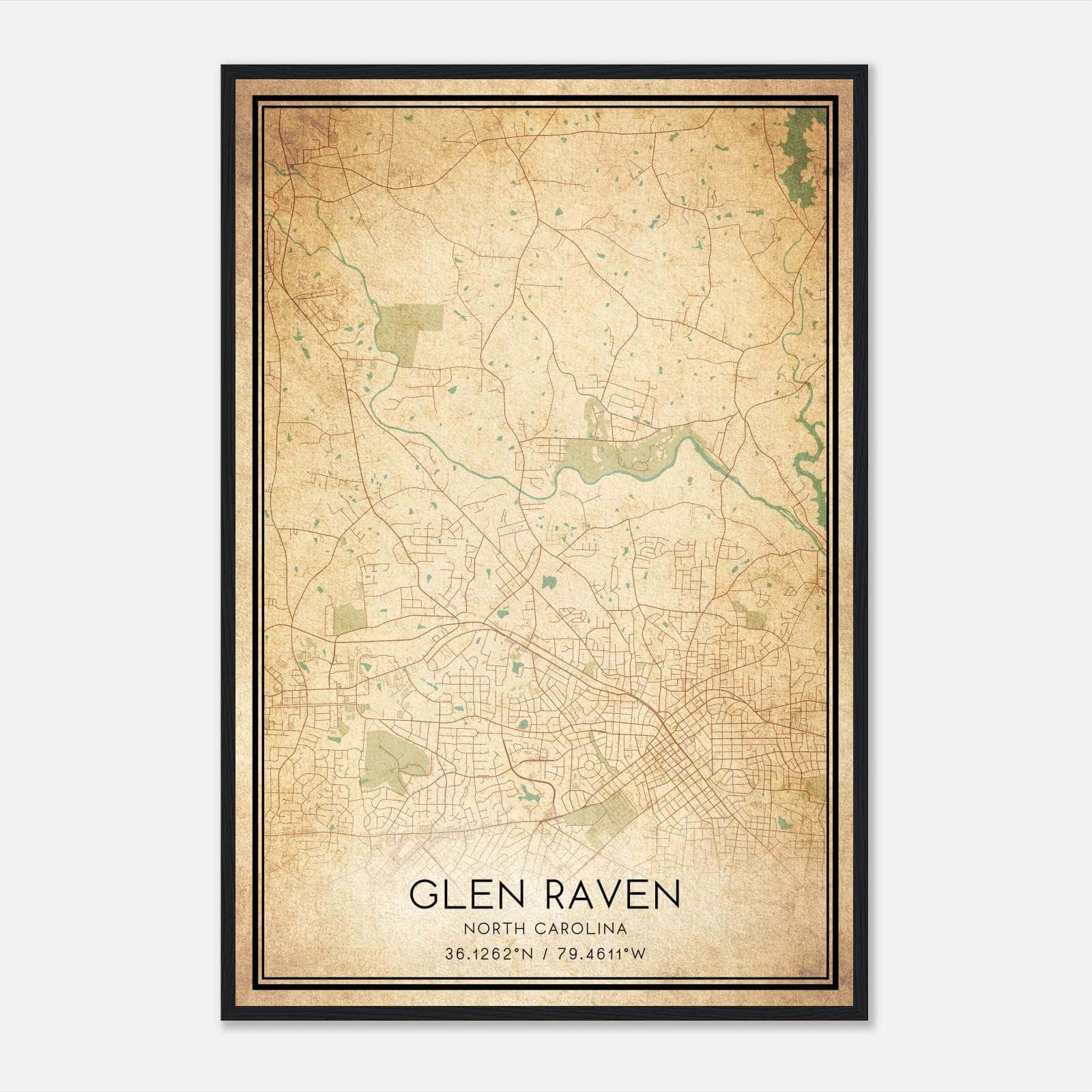 Vintage Glen Raven North Carolina Map Poster, Glen Raven NC City Road ...