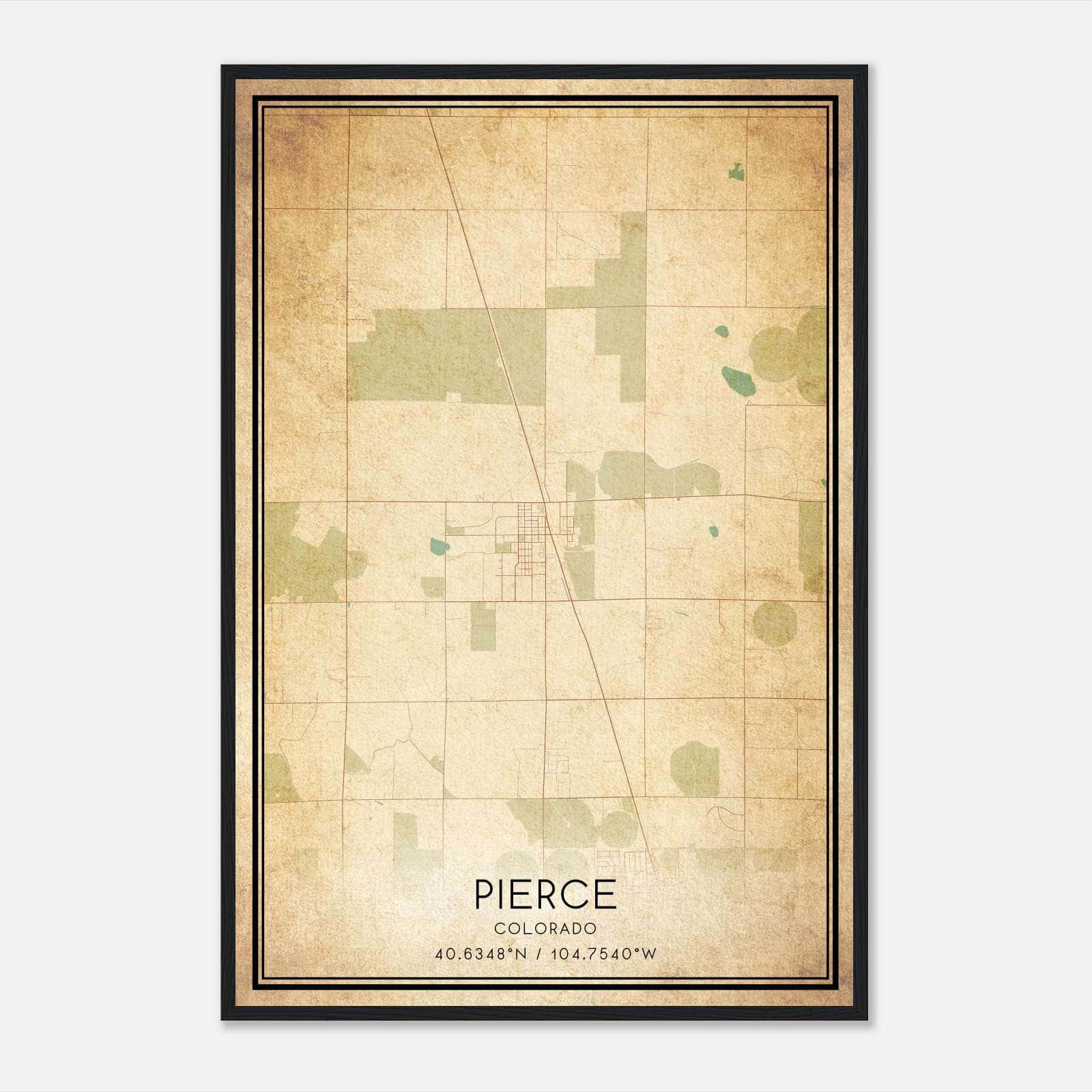 Vintage Pierce Colorado Map Poster, Pierce CO City Road Wall Art Print ...