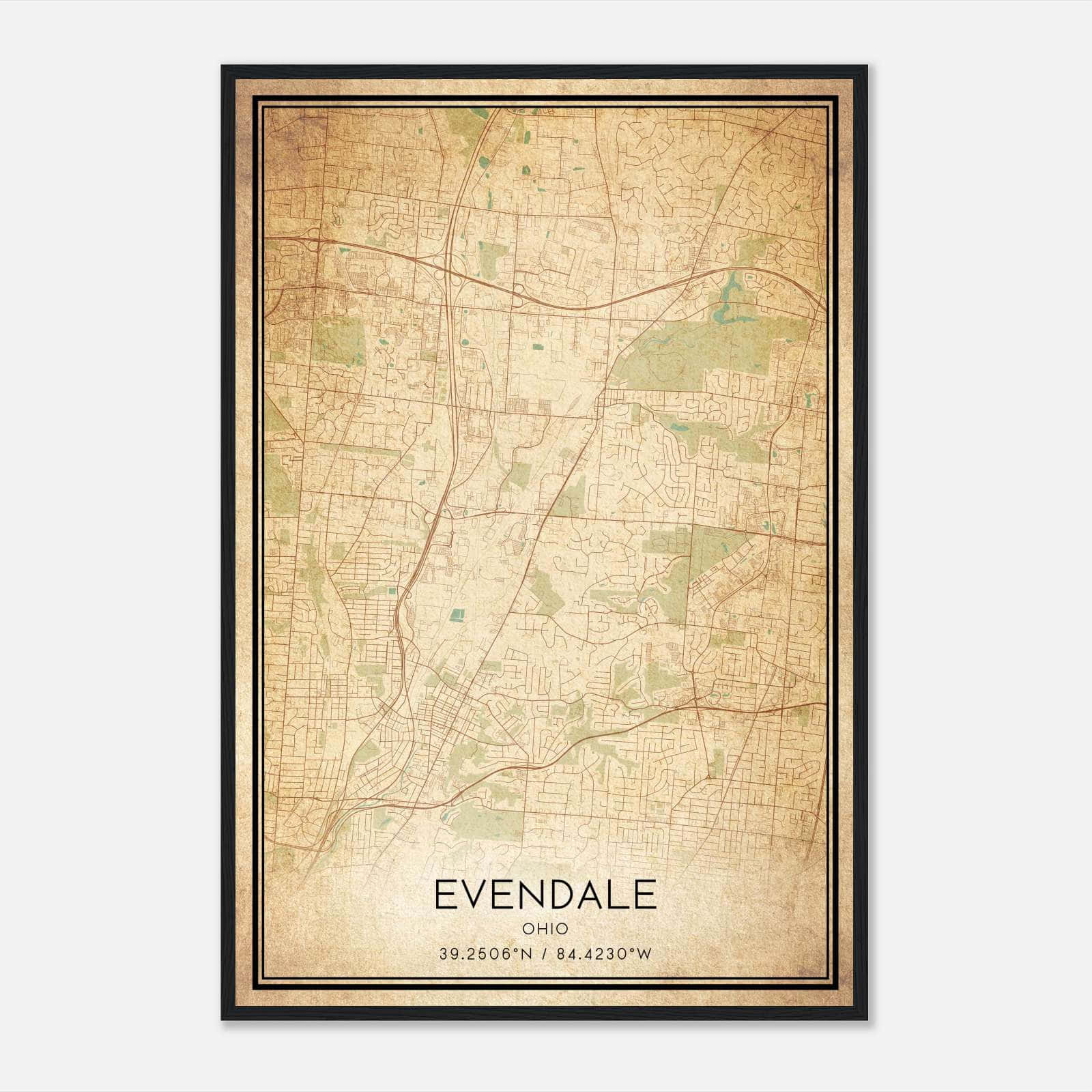 Vintage Evendale Ohio Map Poster, Evendale OH City Road Wall Art Print ...