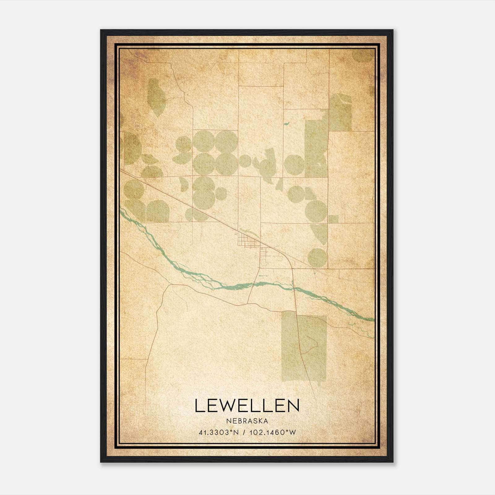 Vintage Lewellen Nebraska Map Poster, Lewellen NE City Road Wall Art ...
