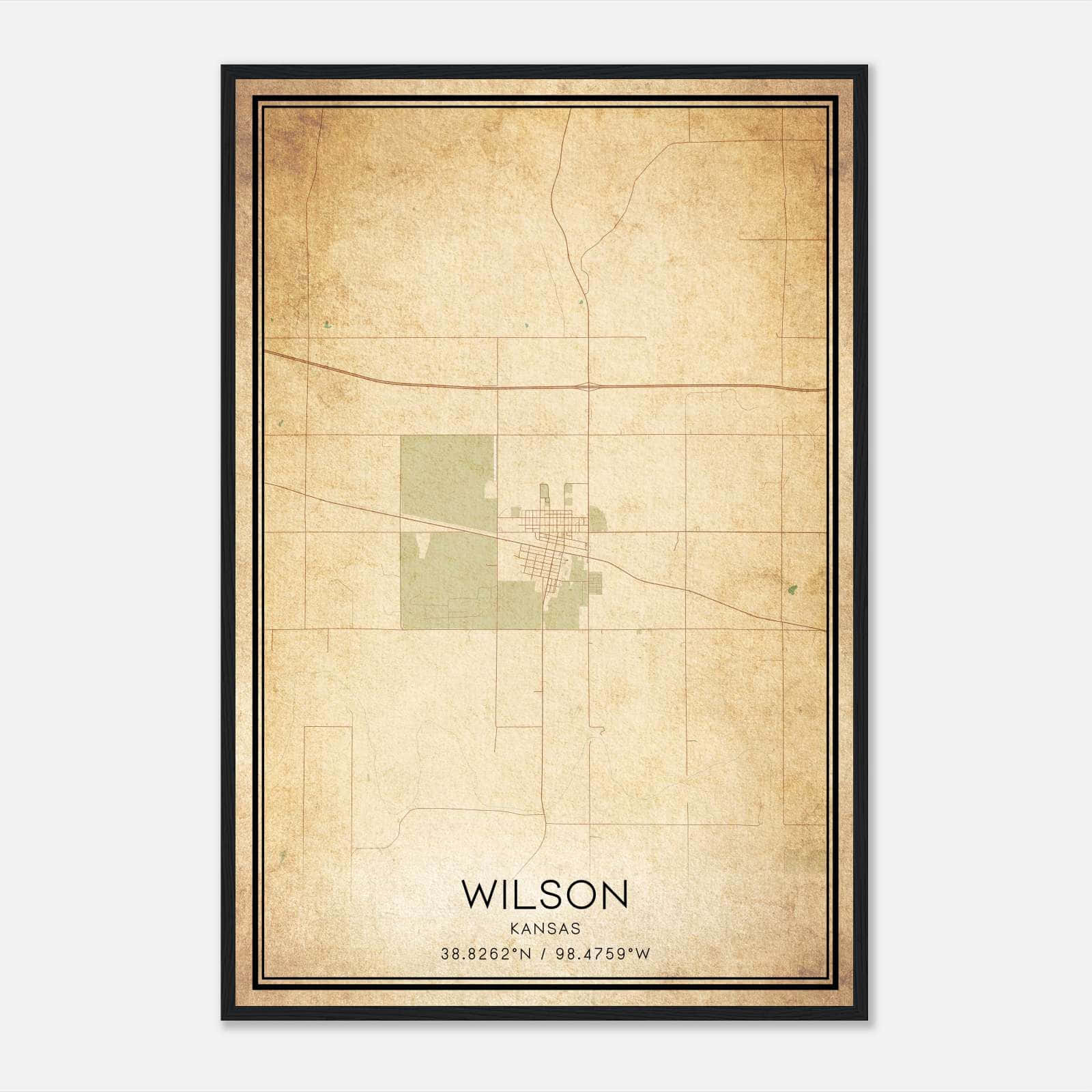 Vintage Wilson Kansas Map Poster, Wilson KS City Road Wall Art Print ...
