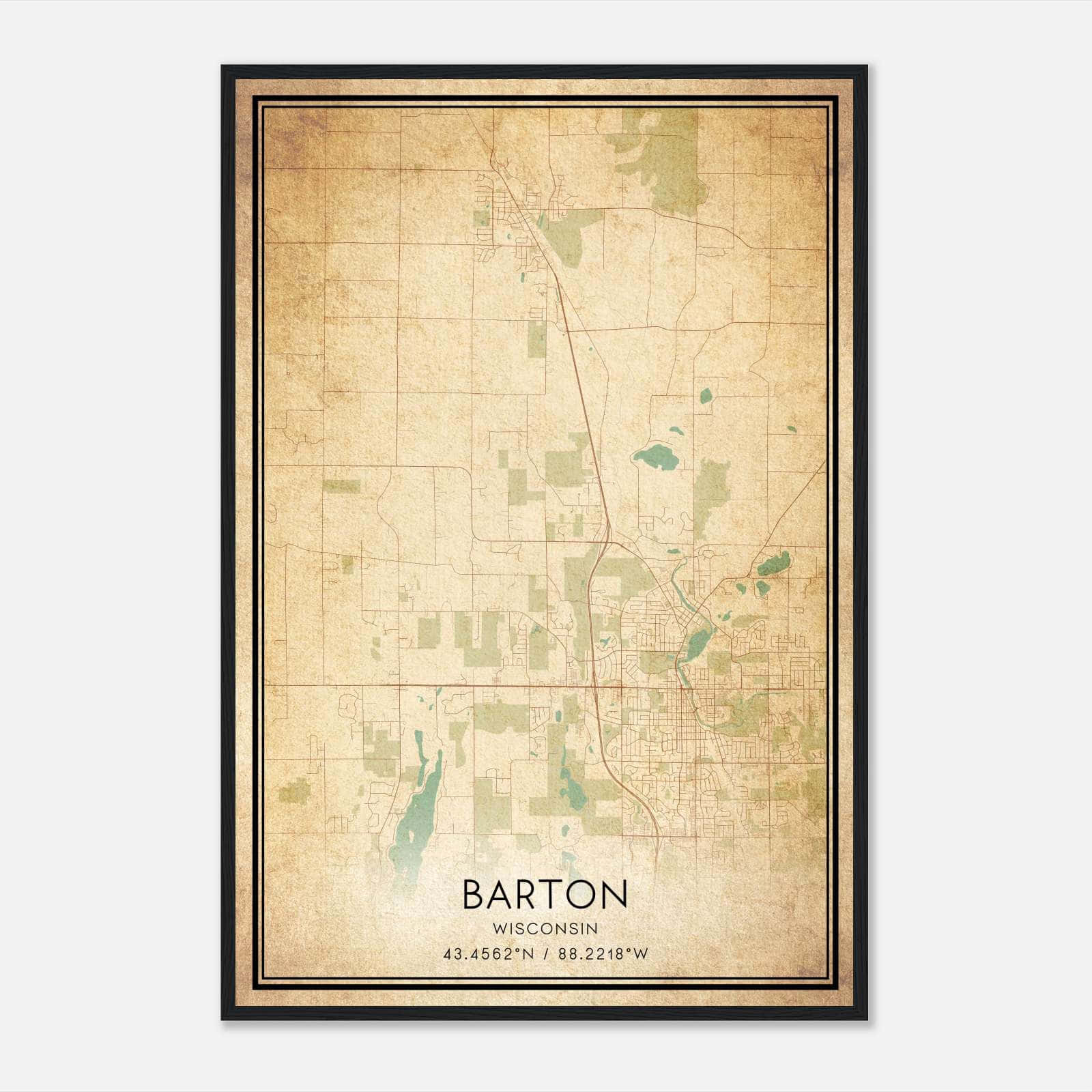 Vintage Barton Wisconsin Map Poster, Barton WI City Road Wall Art Print ...