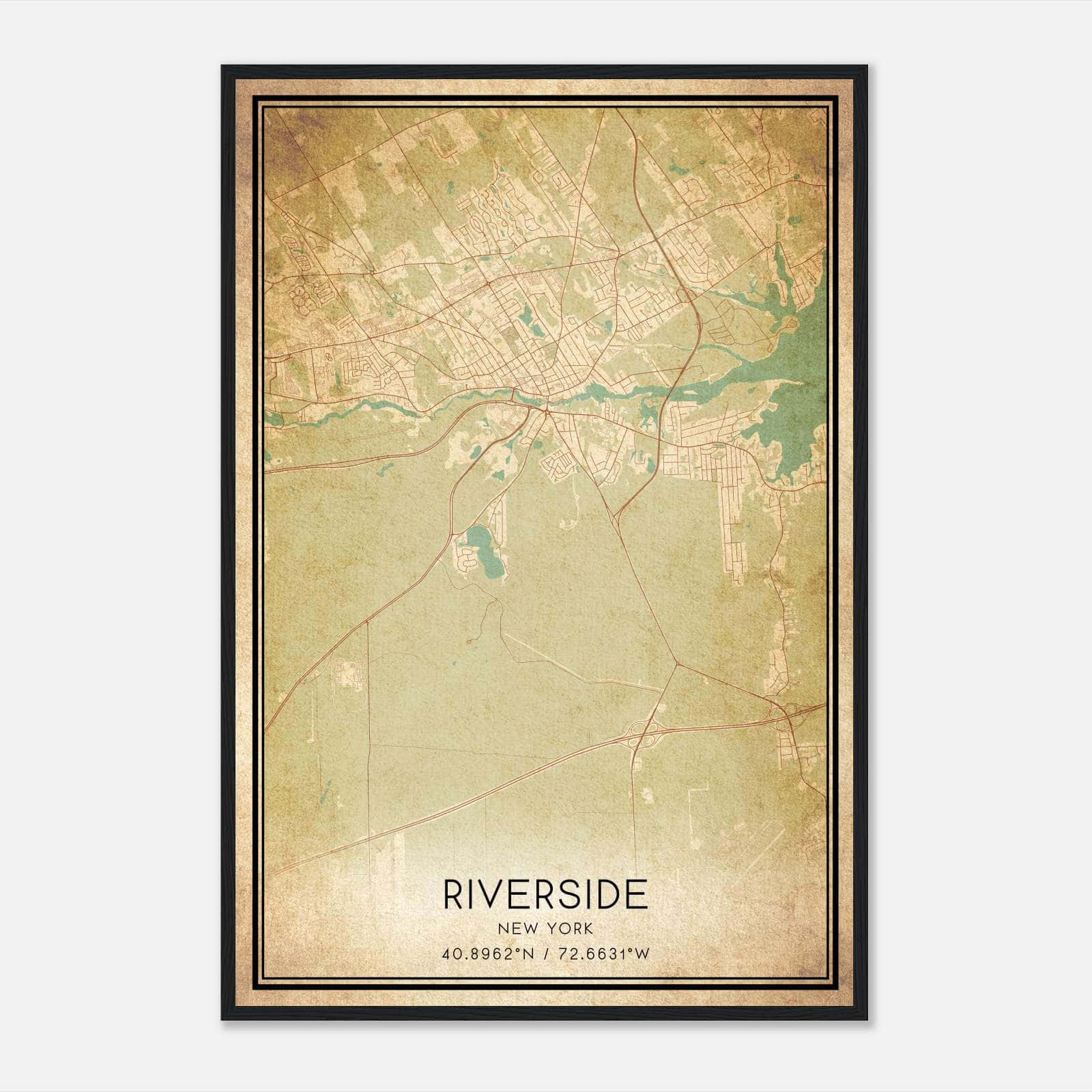 Vintage Riverside New York Map Poster, Riverside NY City Road Wall Art ...