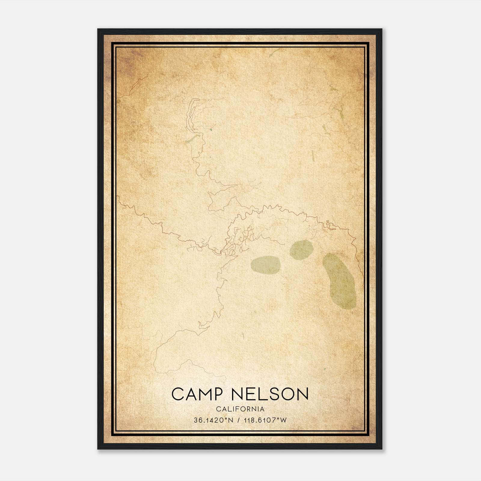 Vintage Camp Nelson California Map Poster, Camp Nelson CA City Road ...