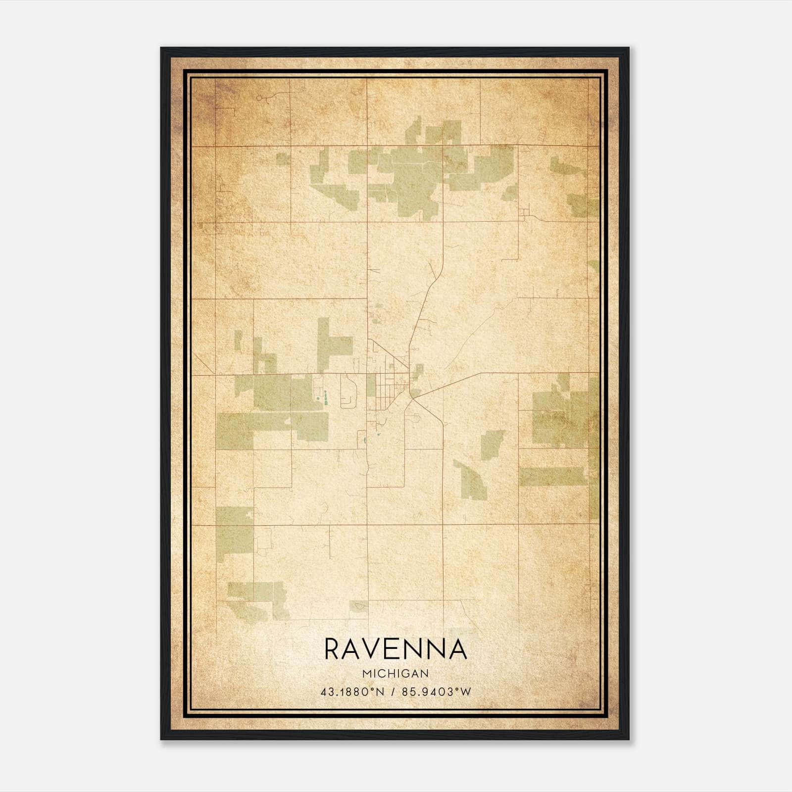 Vintage Ravenna Michigan Map Poster, Ravenna MI City Road Wall Art ...