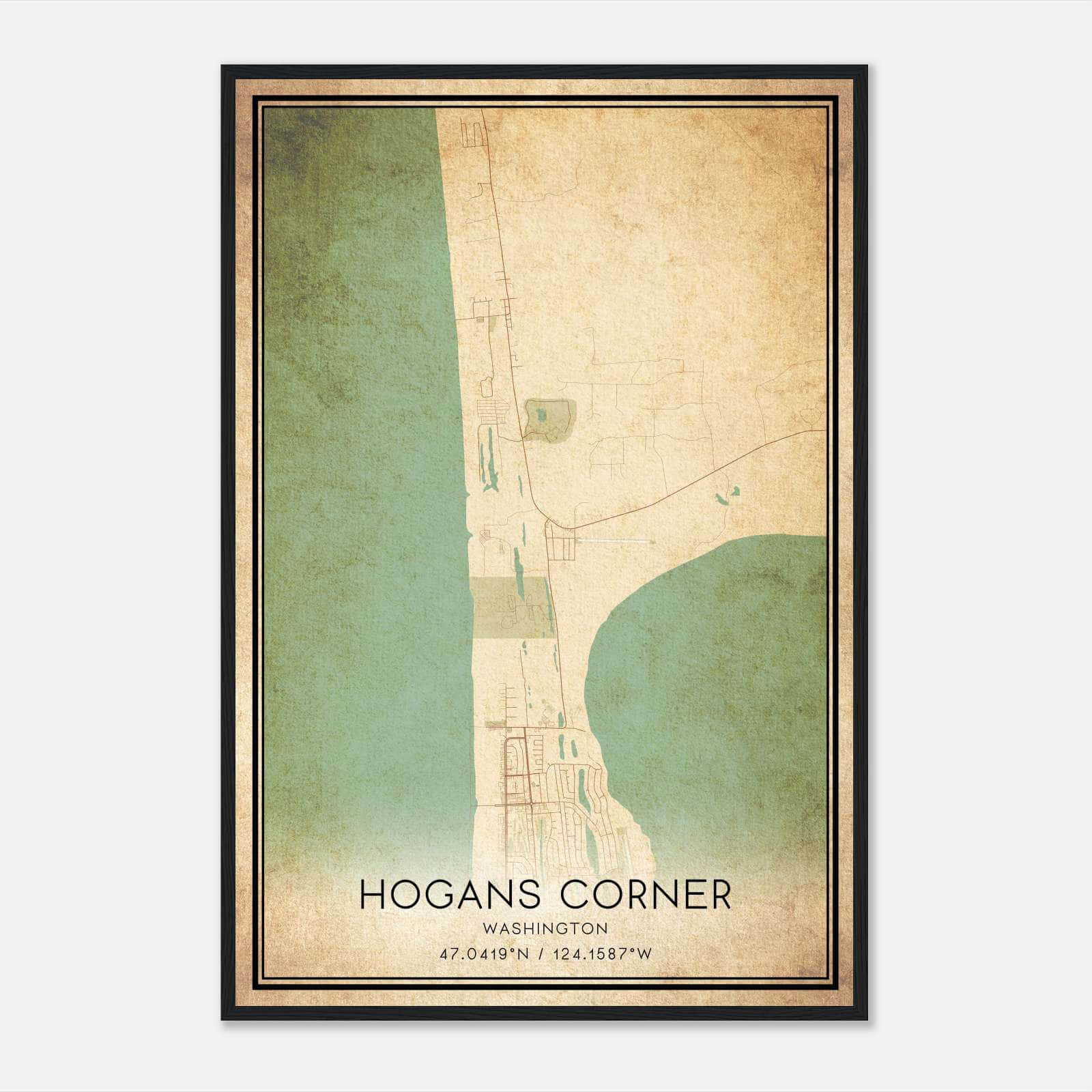 Vintage Hogans Corner Washington Map Poster, Hogans Corner WA City Road ...