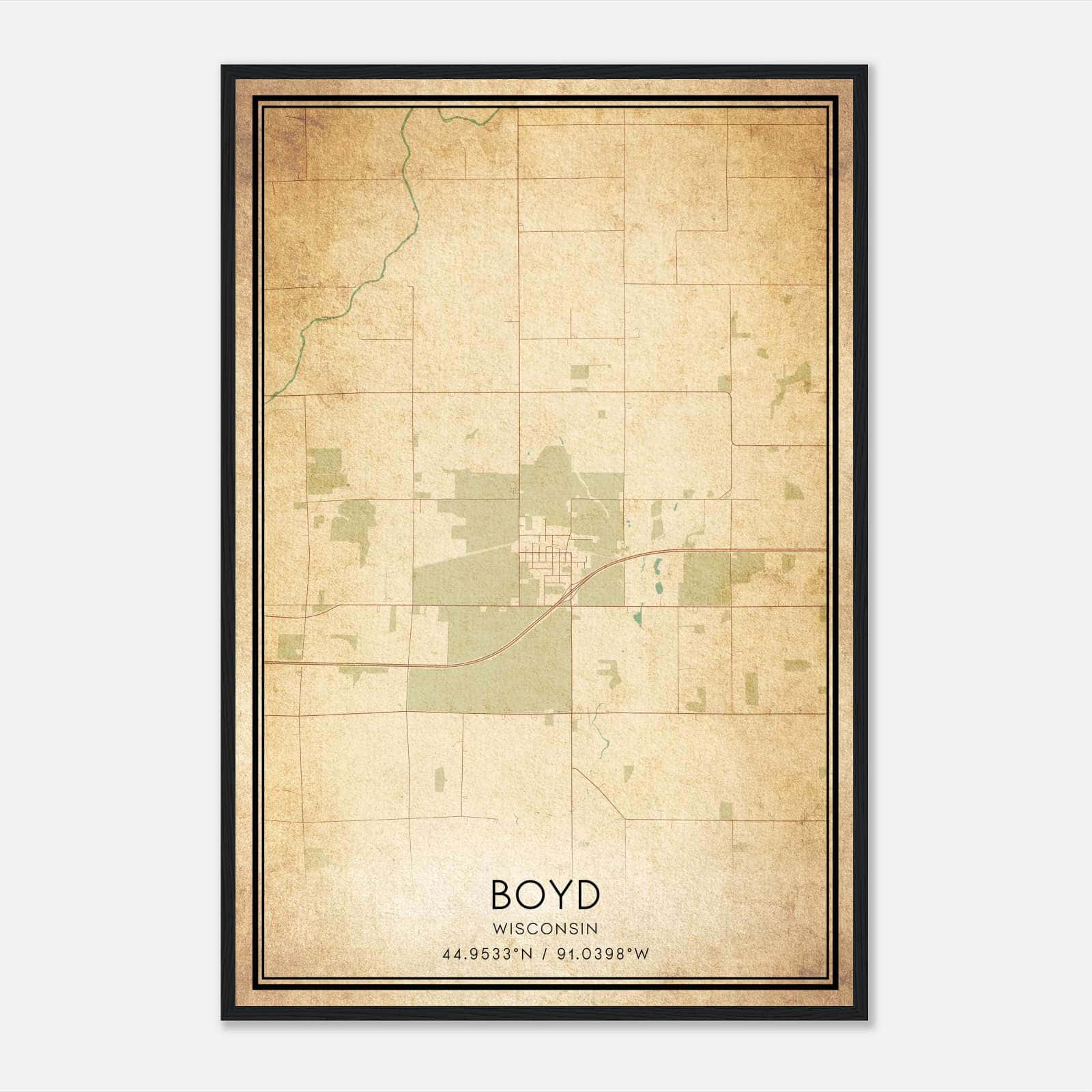 Vintage Boyd Wisconsin Map Poster, Boyd WI City Road Wall Art Print ...