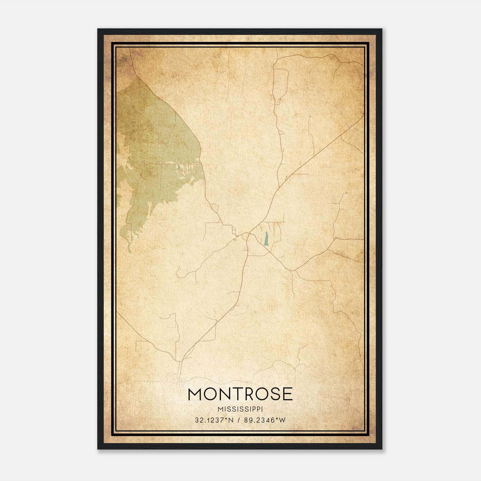 Vintage Montrose Mississippi Map Poster, Montrose MS City Road Wall Art ...