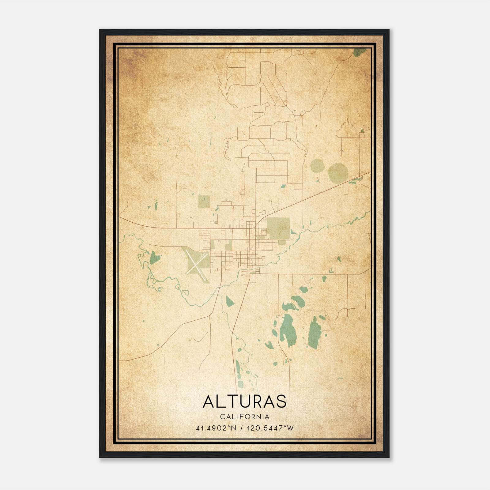 Vintage Alturas California Map Poster, Alturas CA City Road Wall Art ...