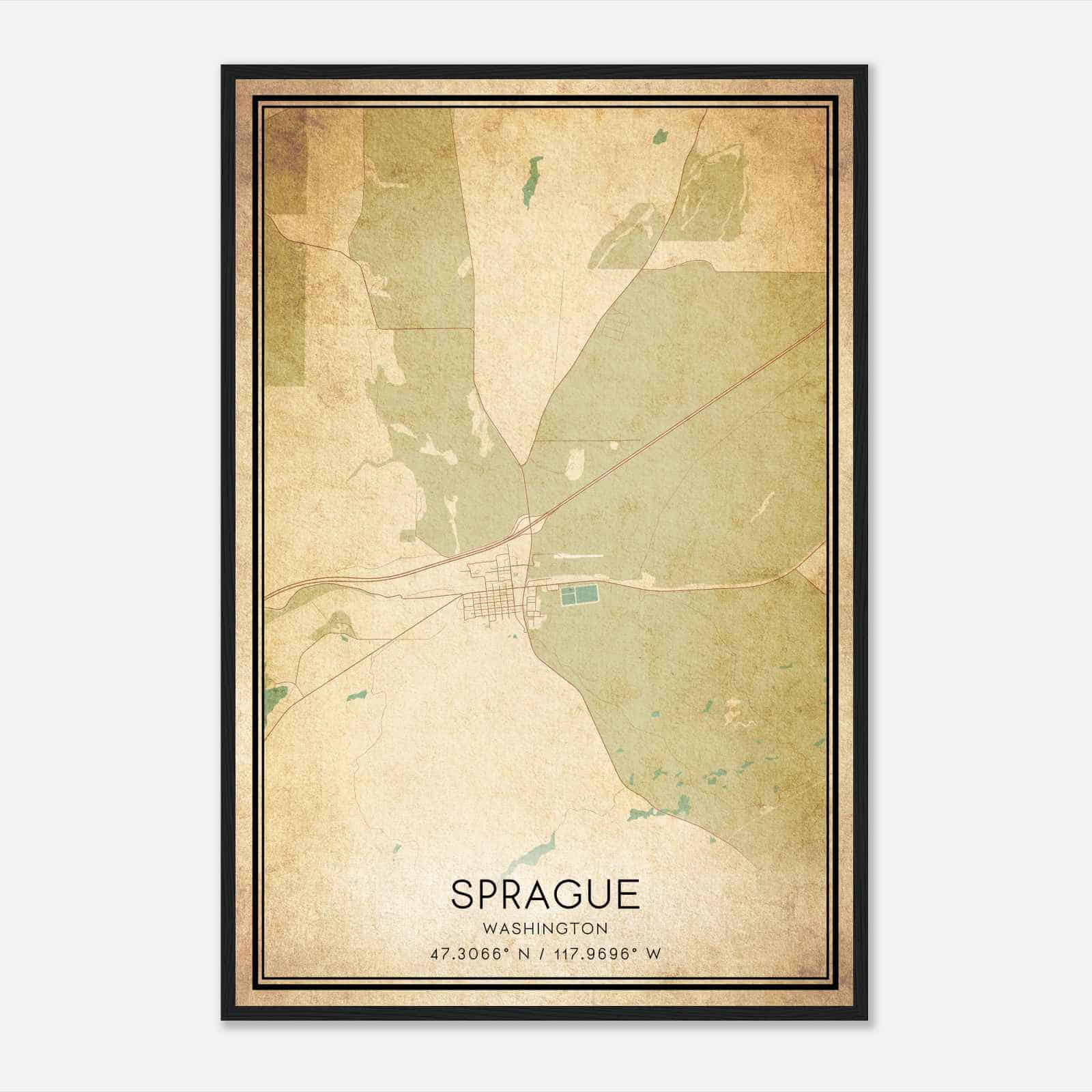 Vintage Sprague Washington Map Poster, Sprague WA City Road Wall Art ...