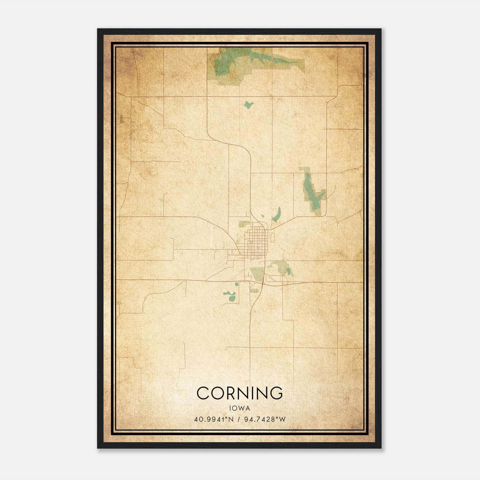 Vintage Corning Iowa Map Poster, Corning IA City Road Wall Art Print ...