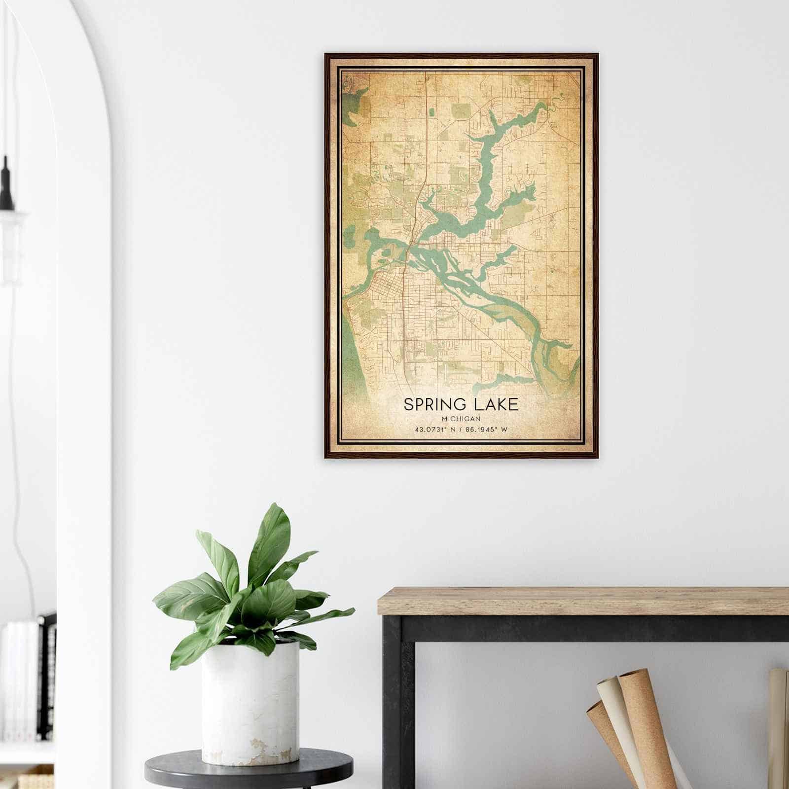 Vintage Spring Lake Michigan Map Poster, Spring Lake MI City Road Wall ...