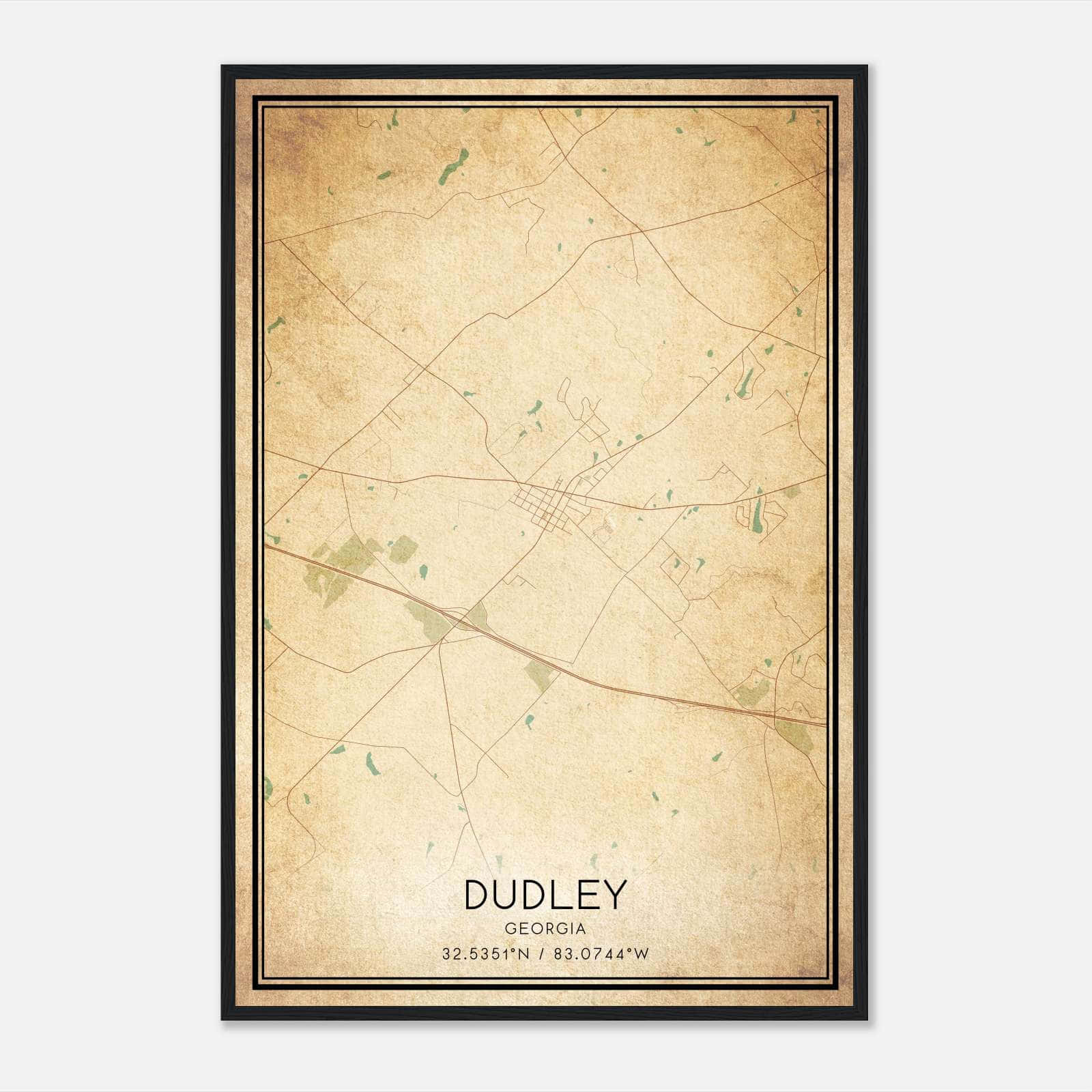 Vintage Dudley Georgia Map Poster, Dudley GA City Road Wall Art Print ...