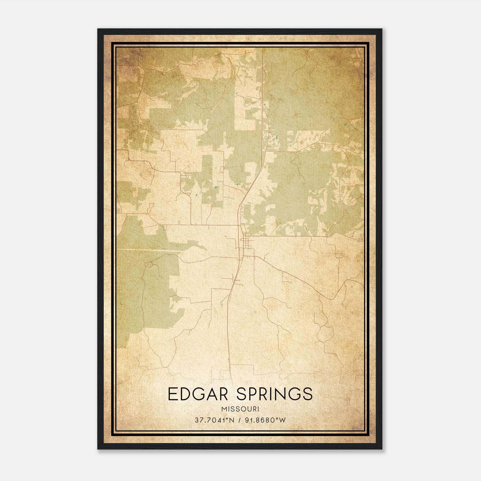 Vintage Edgar Springs Missouri Map Poster, Edgar Springs MO City Road ...