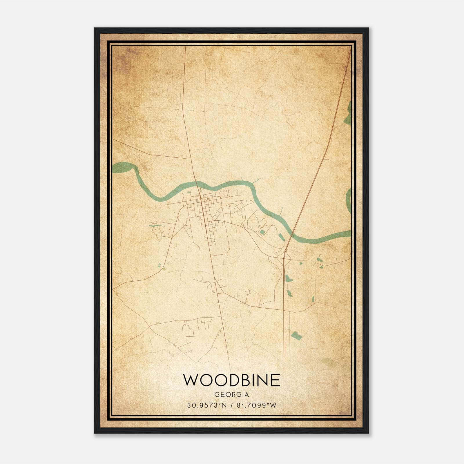 Vintage Woodbine Georgia Map Poster, Woodbine GA City Road Wall Art ...