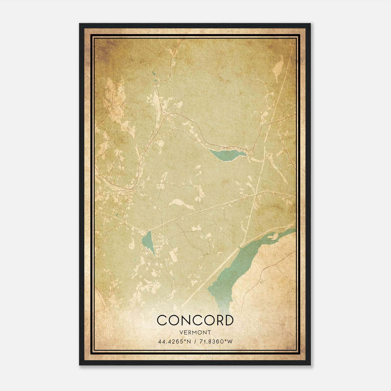 Vintage Concord Vermont Map Poster, Concord VT City Road Wall Art Print ...