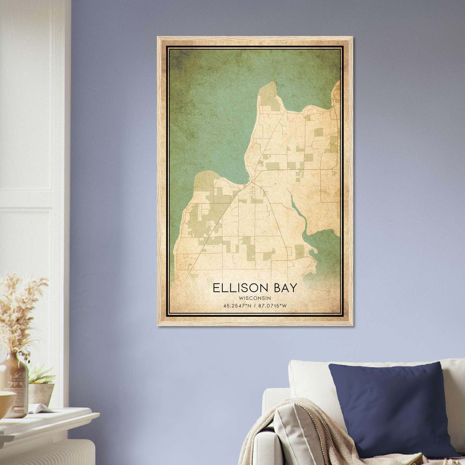 Vintage Ellison Bay Wisconsin Map Poster, Ellison Bay WI City Road Wall ...