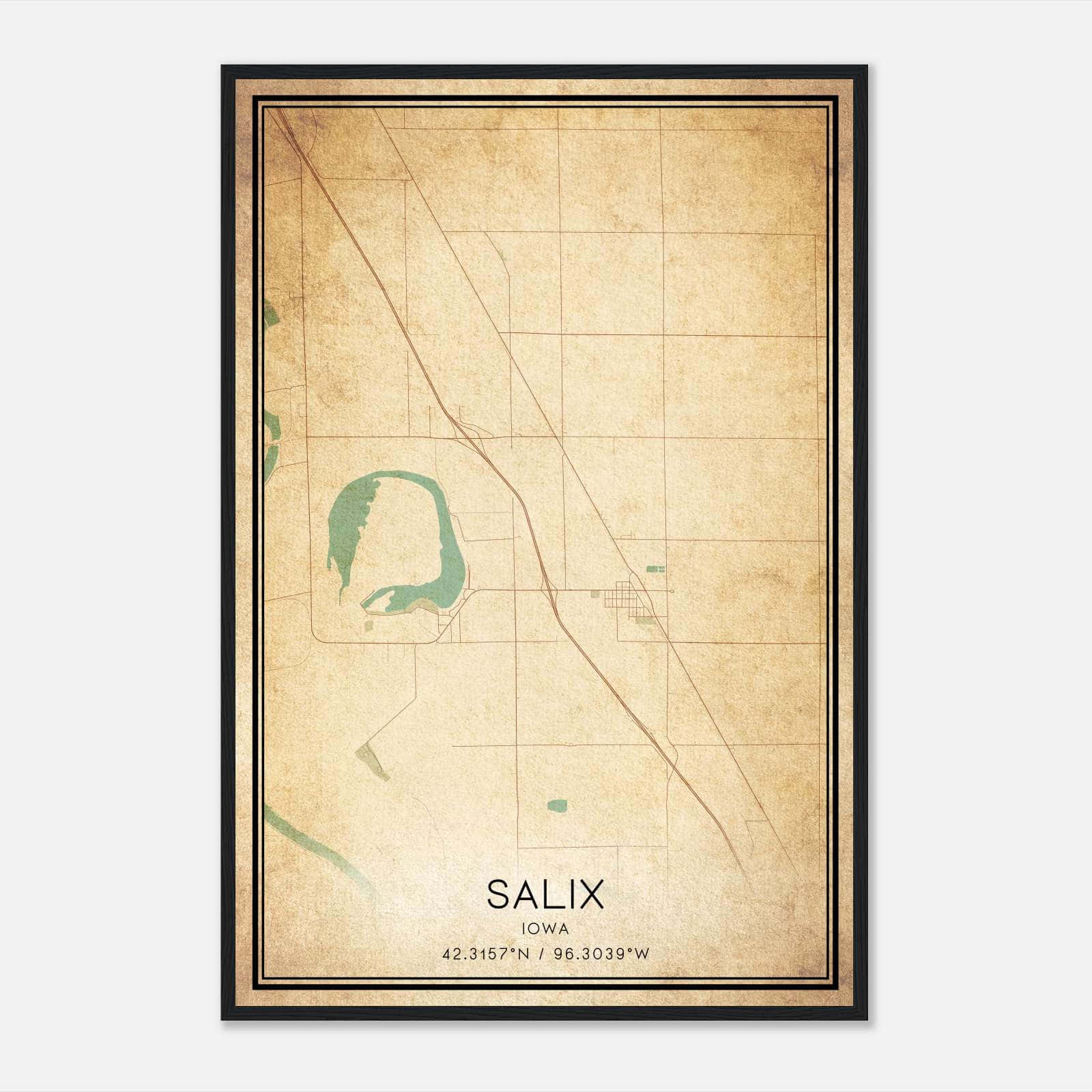Vintage Salix Iowa Map Poster, Salix IA City Road Wall Art Print ...