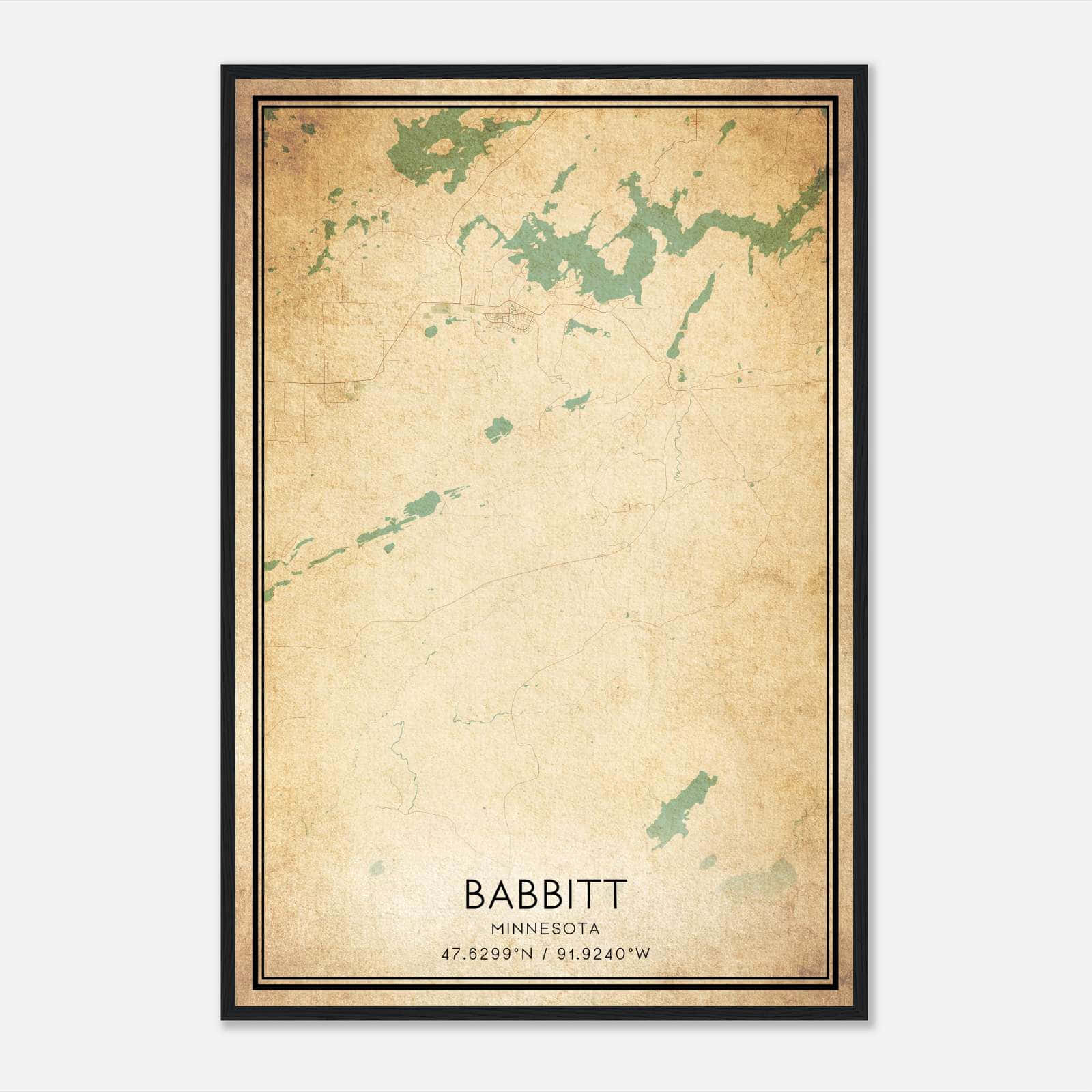 Vintage Babbitt Minnesota Map Poster, Babbitt MN City Road Wall Art ...
