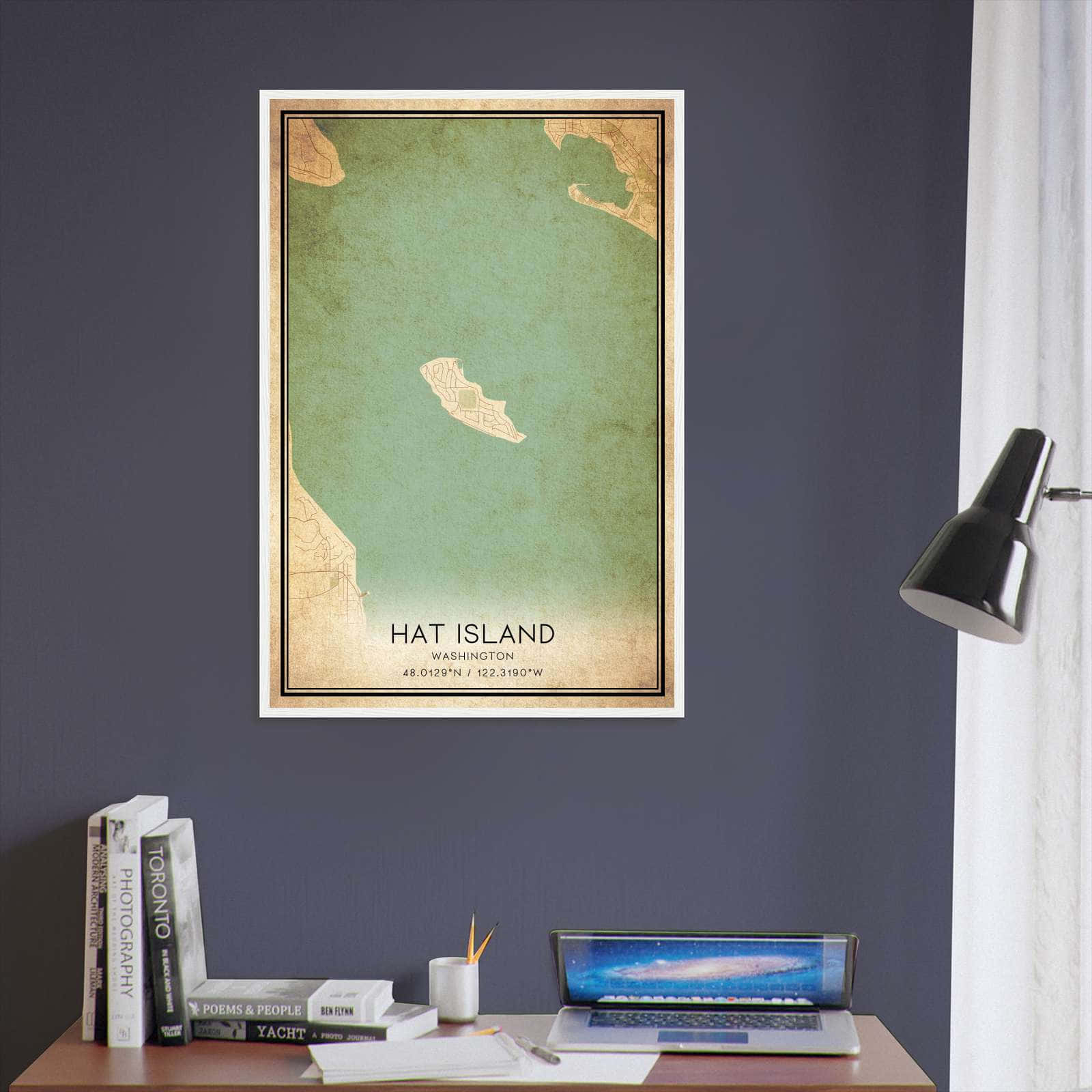 Vintage Hat Island Washington Map Poster, Hat Island WA City Road Wall ...