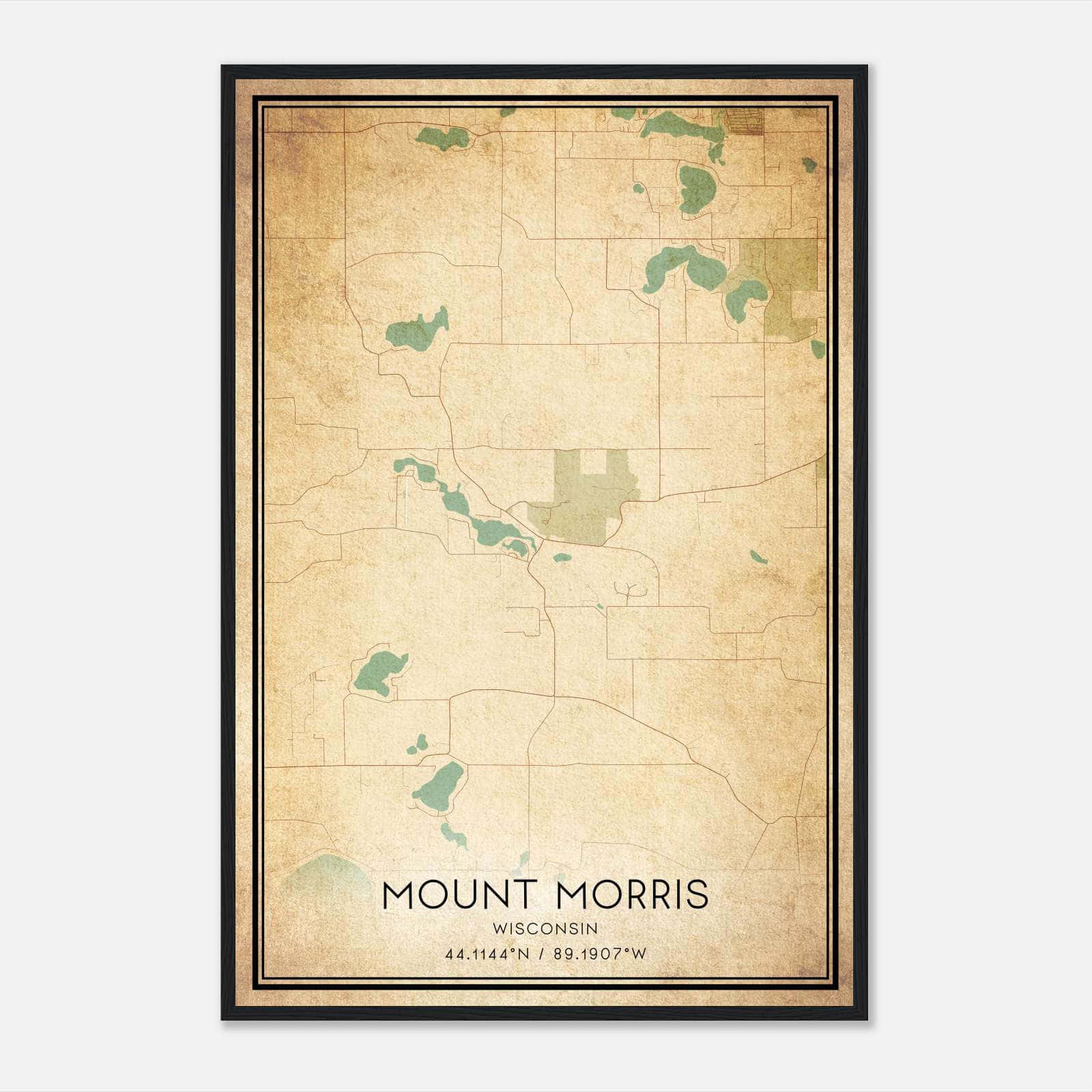 Vintage Mount Morris Wisconsin Map Poster, Mount Morris WI City Road ...