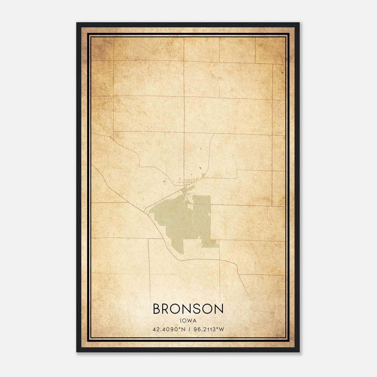 Vintage Bronson Iowa Map Poster, Bronson IA City Road Wall Art Print ...