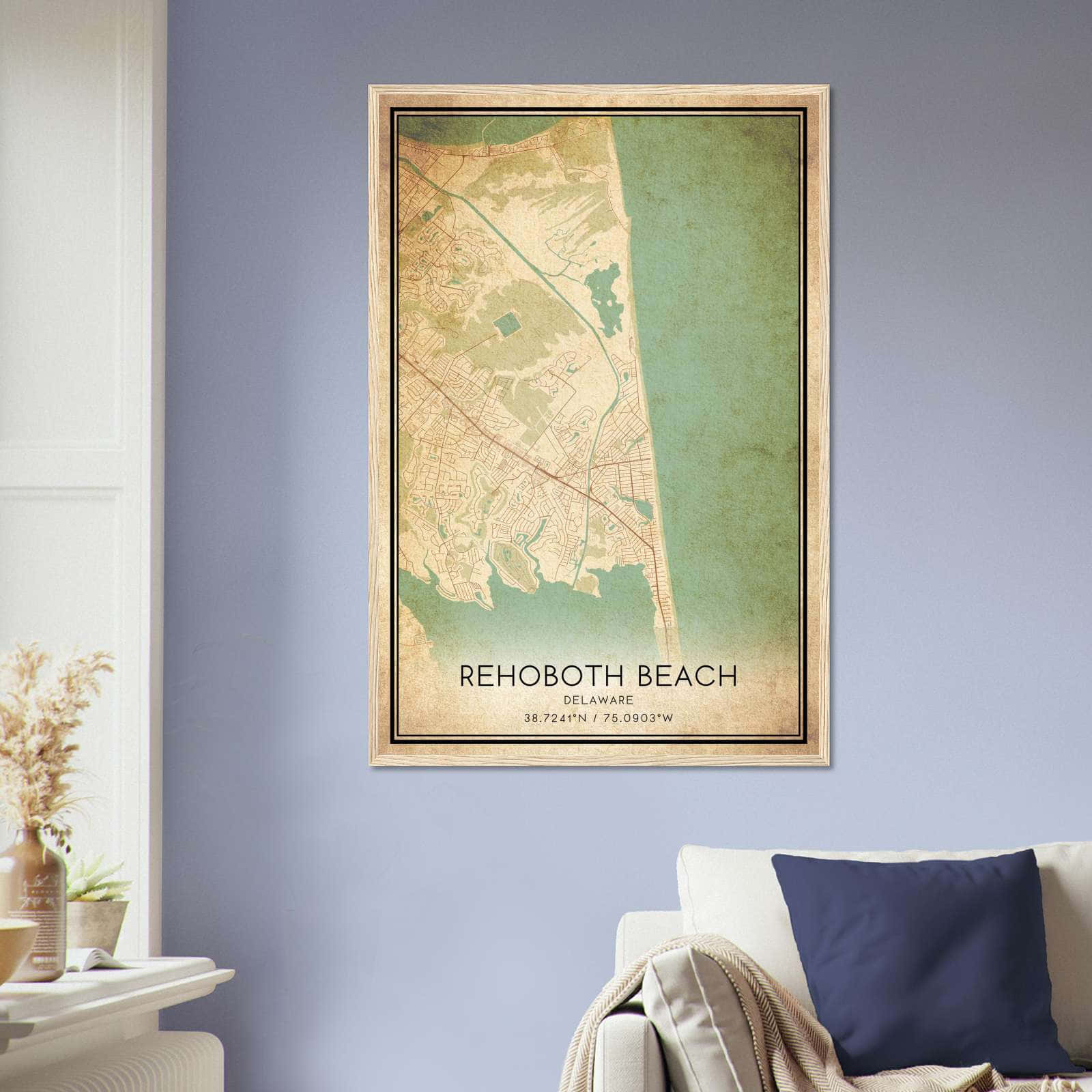 Vintage Rehoboth Beach Delaware Map Poster, Rehoboth Beach DE City Road ...