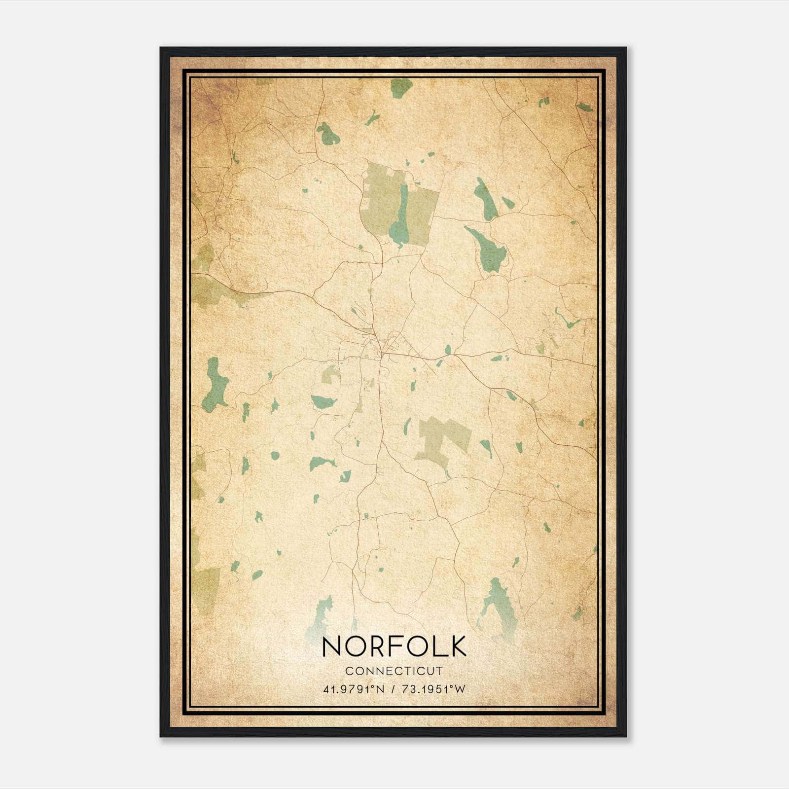 Vintage Norfolk Connecticut Map Poster, Norfolk CT City Road Wall Art Print - Custom Maps & Posters