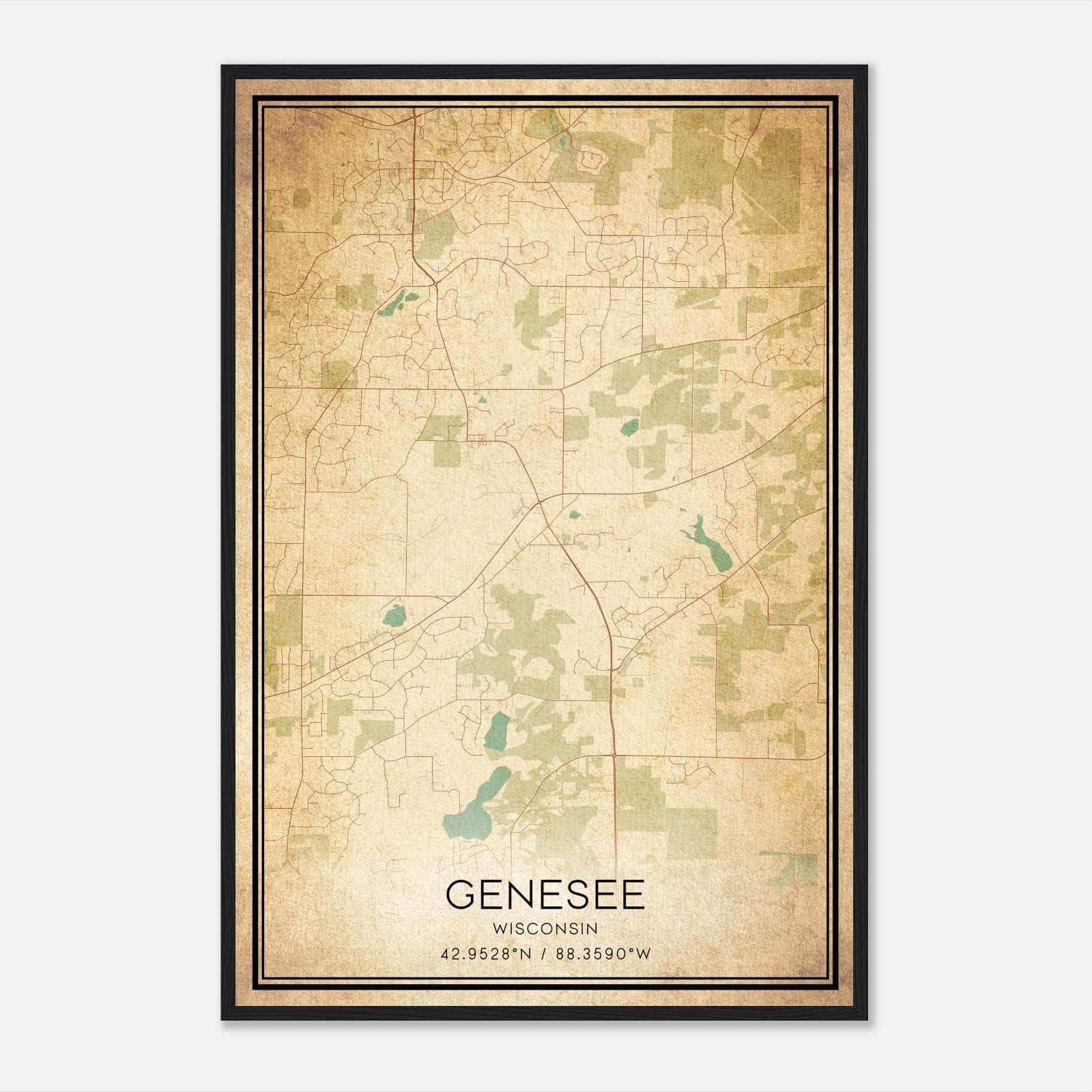 Vintage Genesee Wisconsin Map Poster, Genesee WI City Road Wall Art ...