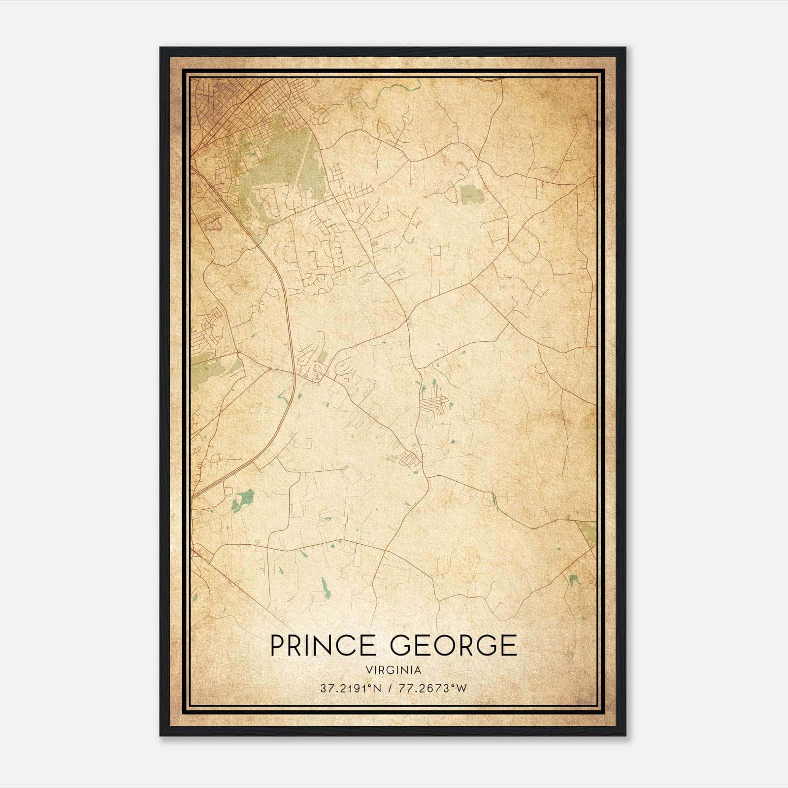 Vintage Prince George Virginia Map Poster, Prince George VA City Road ...