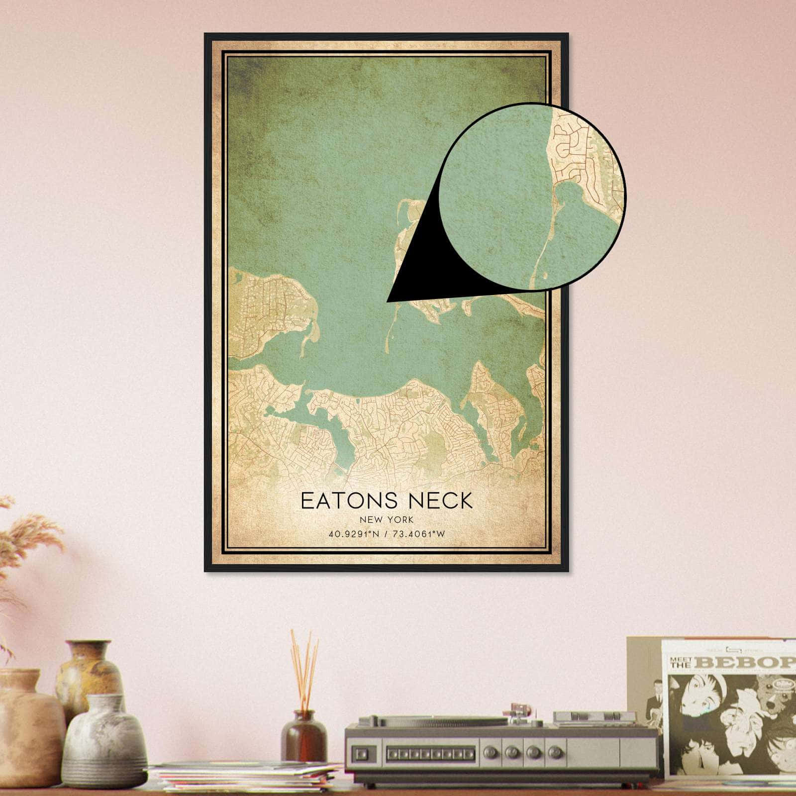 Vintage Eatons Neck New York Map Poster, Eatons Neck NY City Road Wall ...