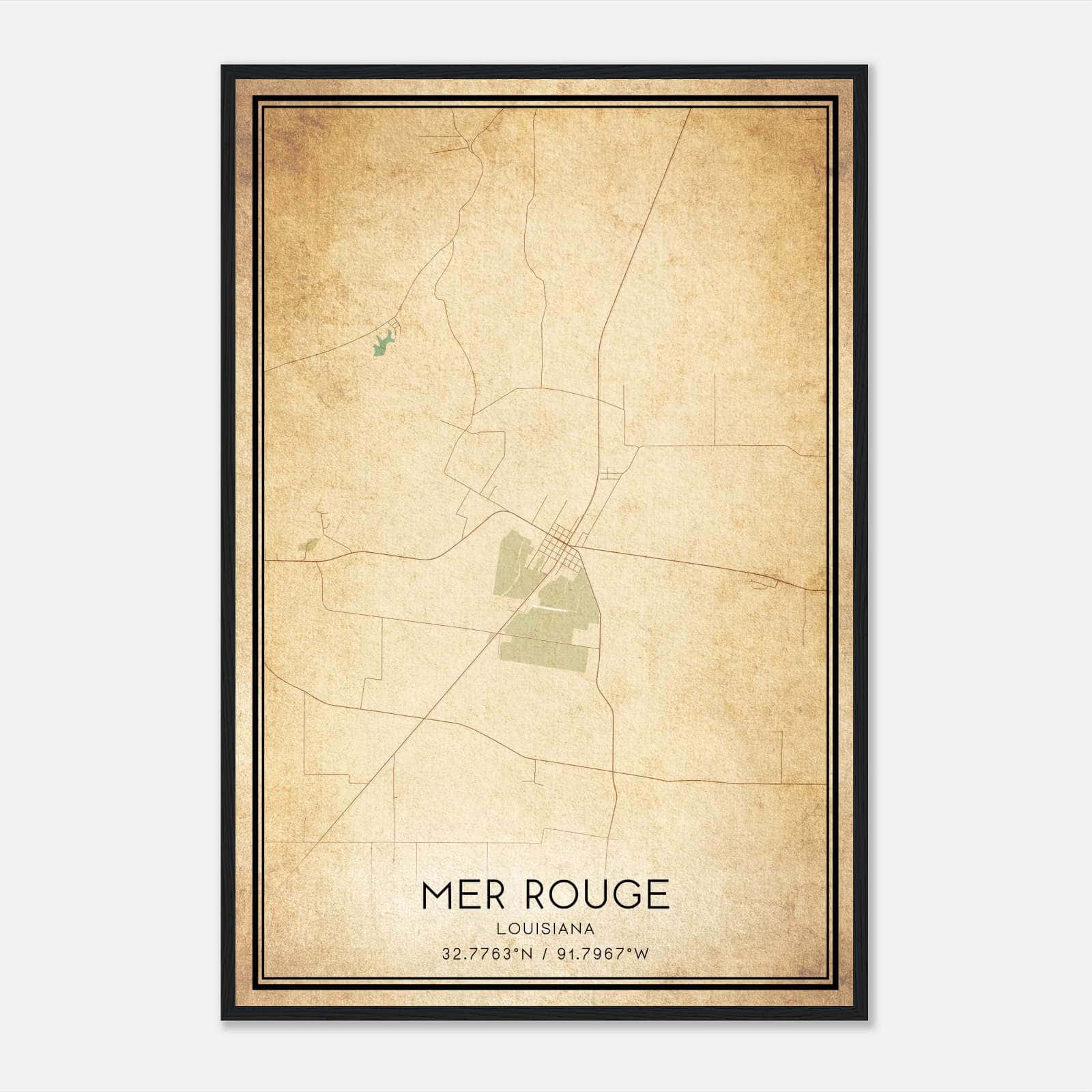 Vintage Mer Rouge Louisiana Map Poster, Mer Rouge LA City Road Wall Art ...