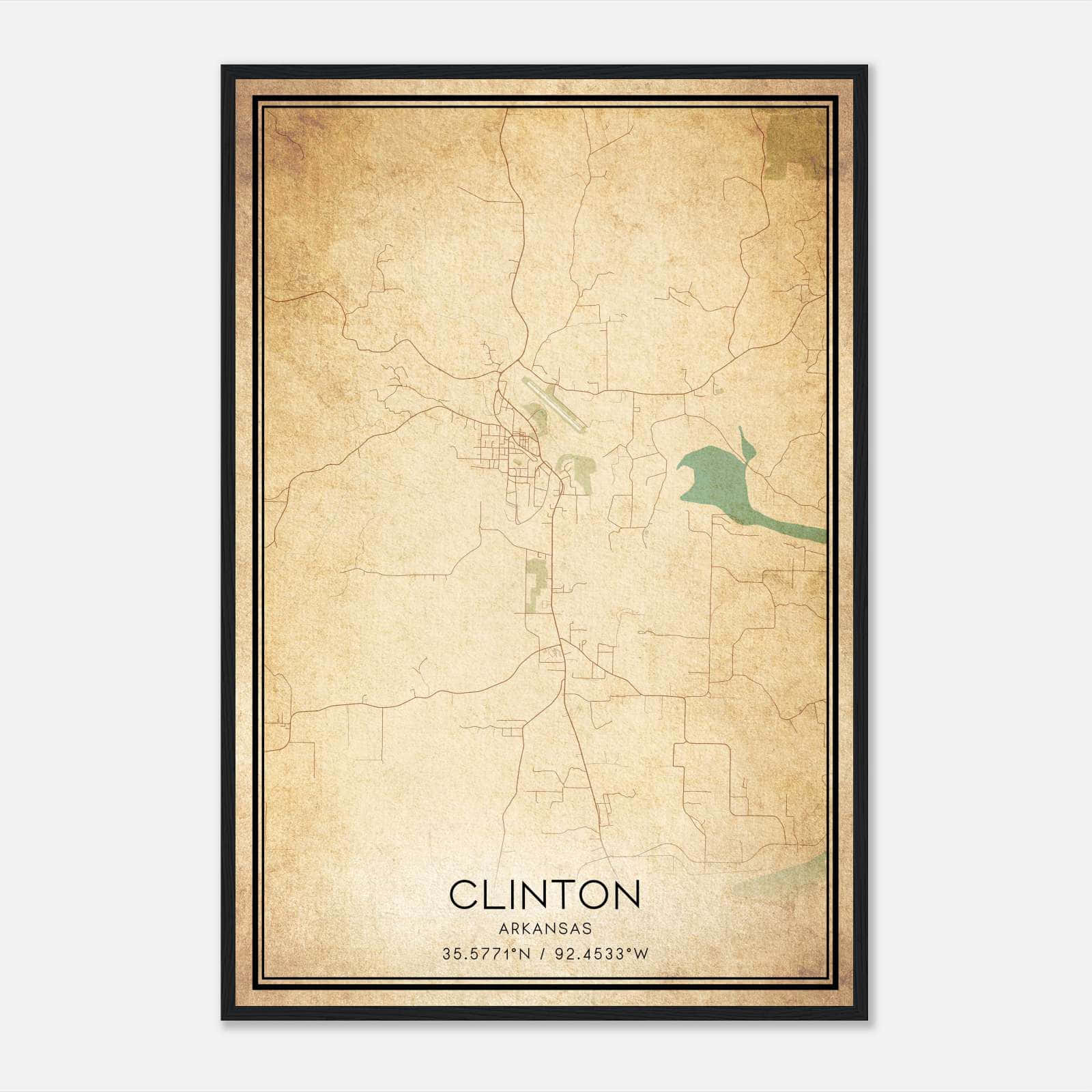 Vintage Clinton Arkansas Map Poster, Clinton AR City Road Wall Art ...