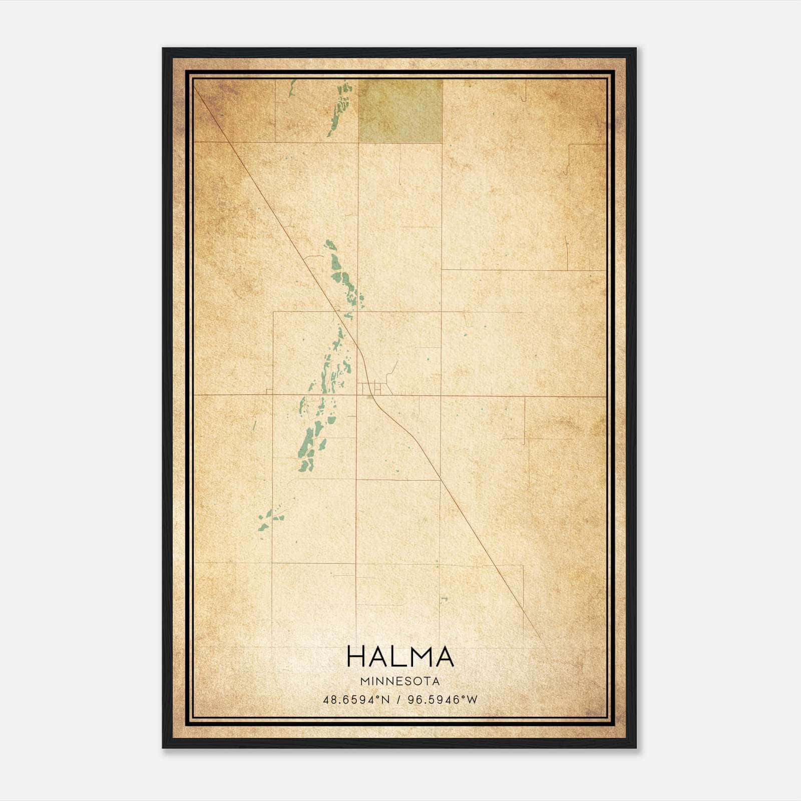 Vintage Halma Minnesota Map Poster, Halma MN City Road Wall Art Print ...