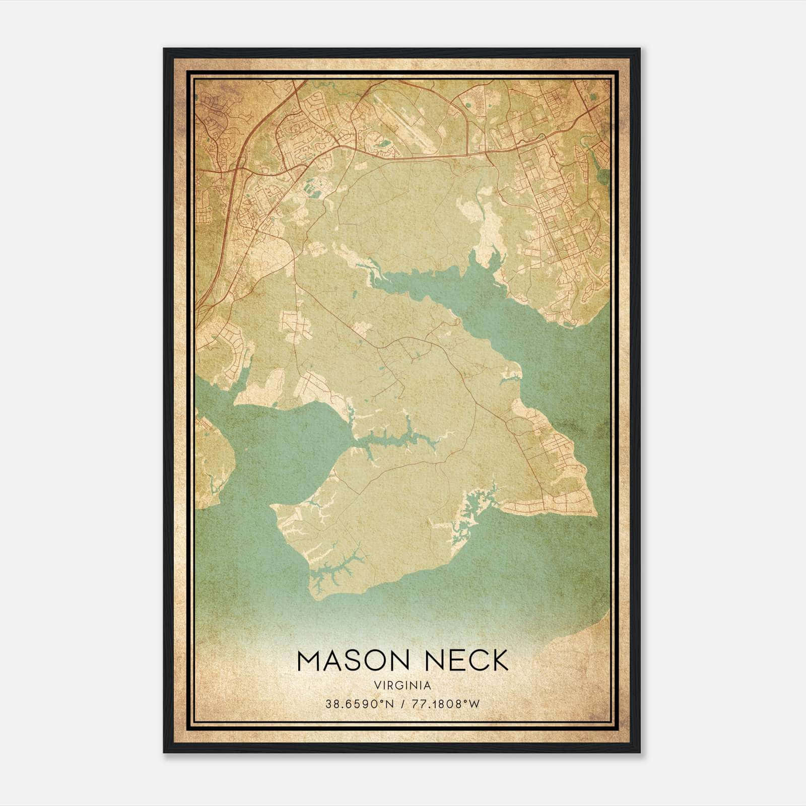 Vintage Mason Neck Virginia Map Poster, Mason Neck VA City Road Wall ...